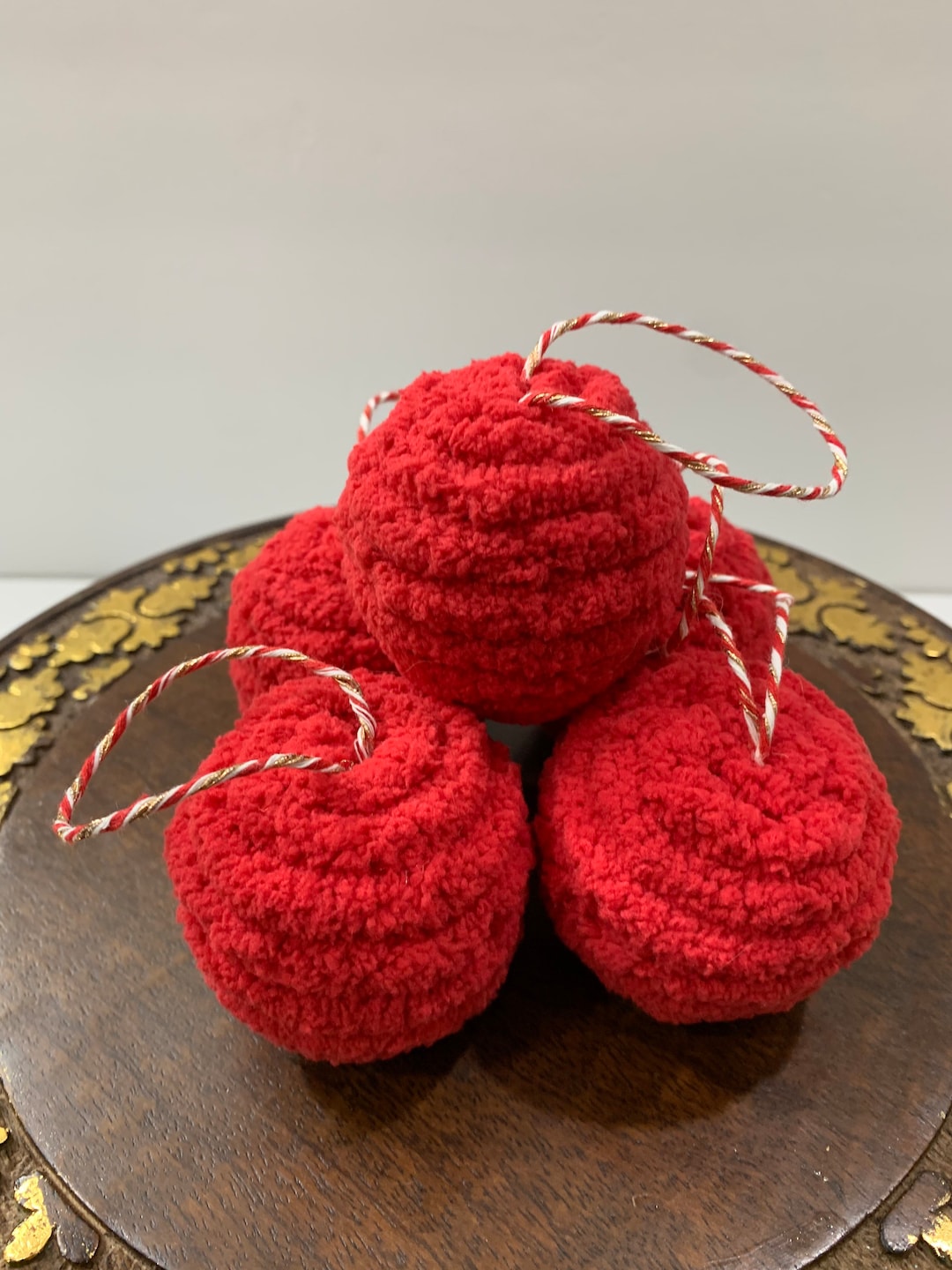 Mini Red Swirly Balls, Yarn Ornament Balls, Wreath Attachment ...