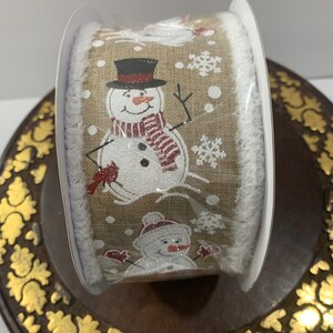 Snowman Wired Ribbon With White Fuzzy Trim 10 YARD ROLL of 2.5 Inch ...