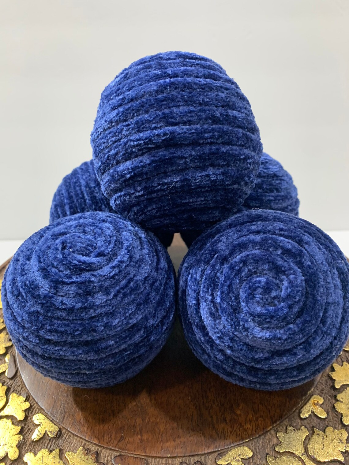 Navy Blue Velvet Balls Decorative Yarn Ornament Wreath | Etsy