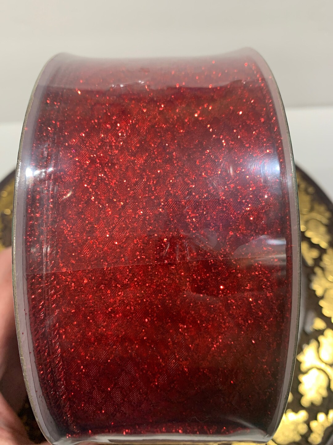 Red Glittered Sheer Net Ribbon WIRED*50 Yard Roll 2.5 Inch, Members ...