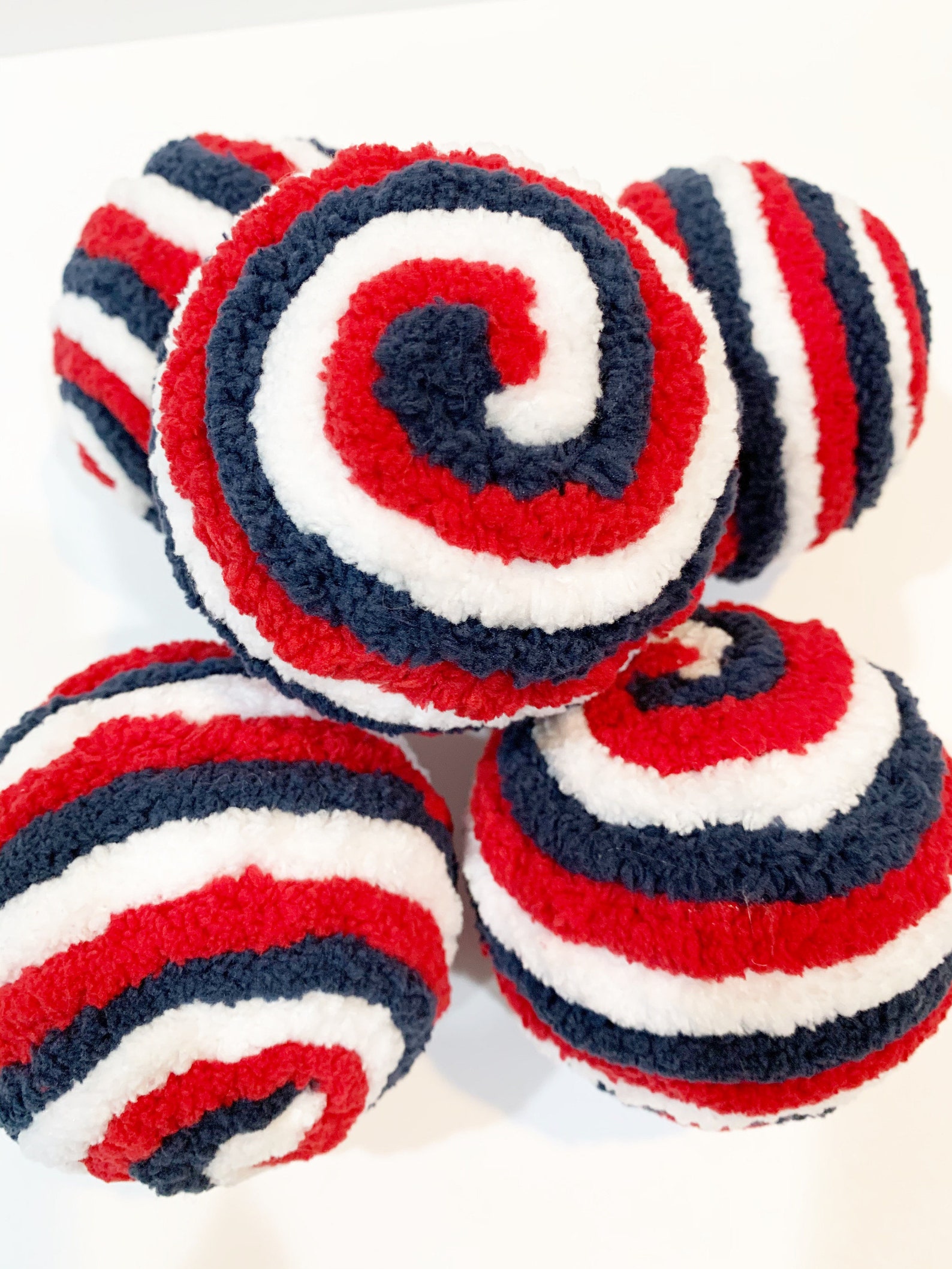 Patriotic Decorative Yarn Ornament Balls: Red, White, and Navy Blue ...