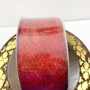 Red Glittered Sheer Net Ribbon WIRED*50 Yard Roll 2.5 Inch, Members ...