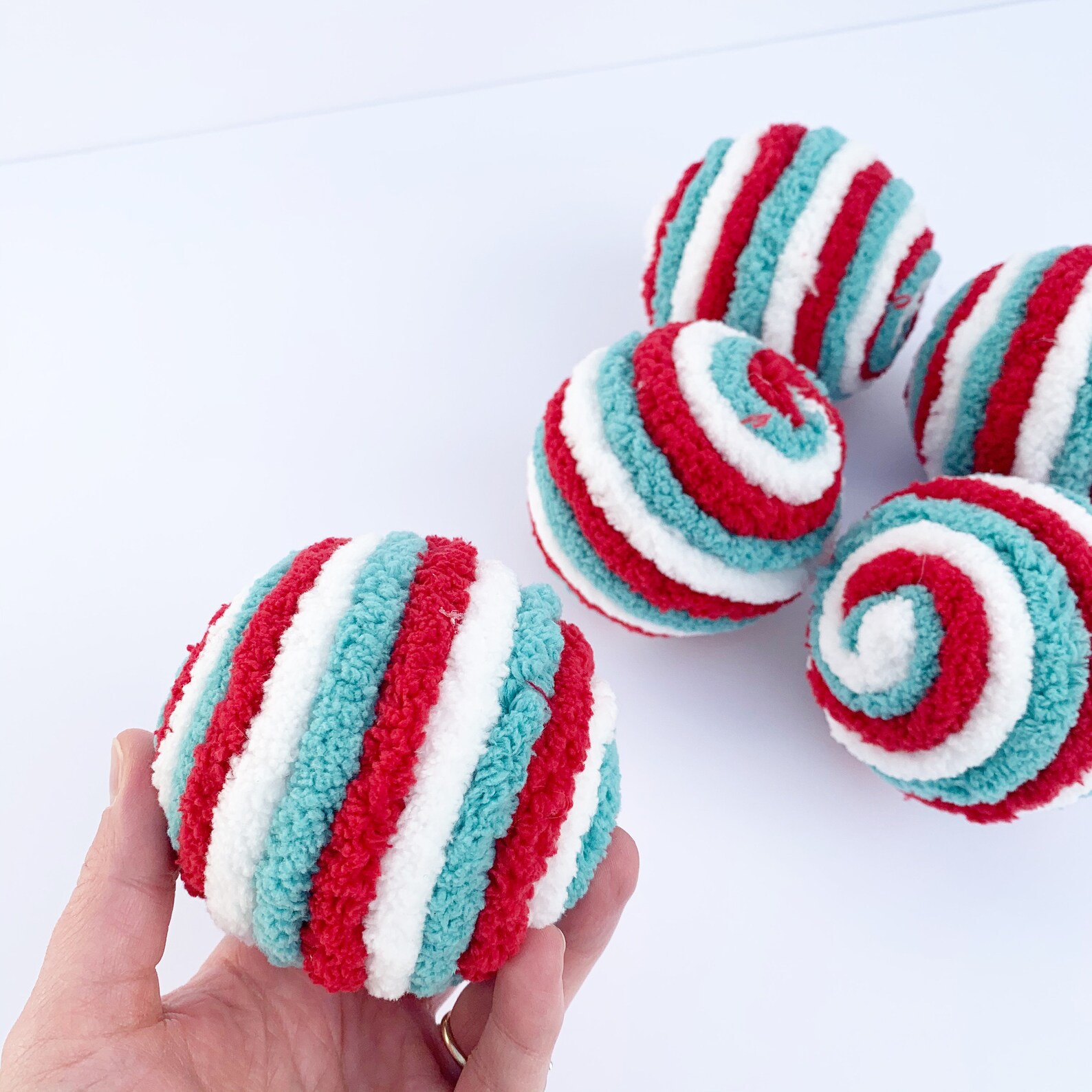 Candy Cane Stripe Swirly Balls Decorative Yarn Ornament - Etsy