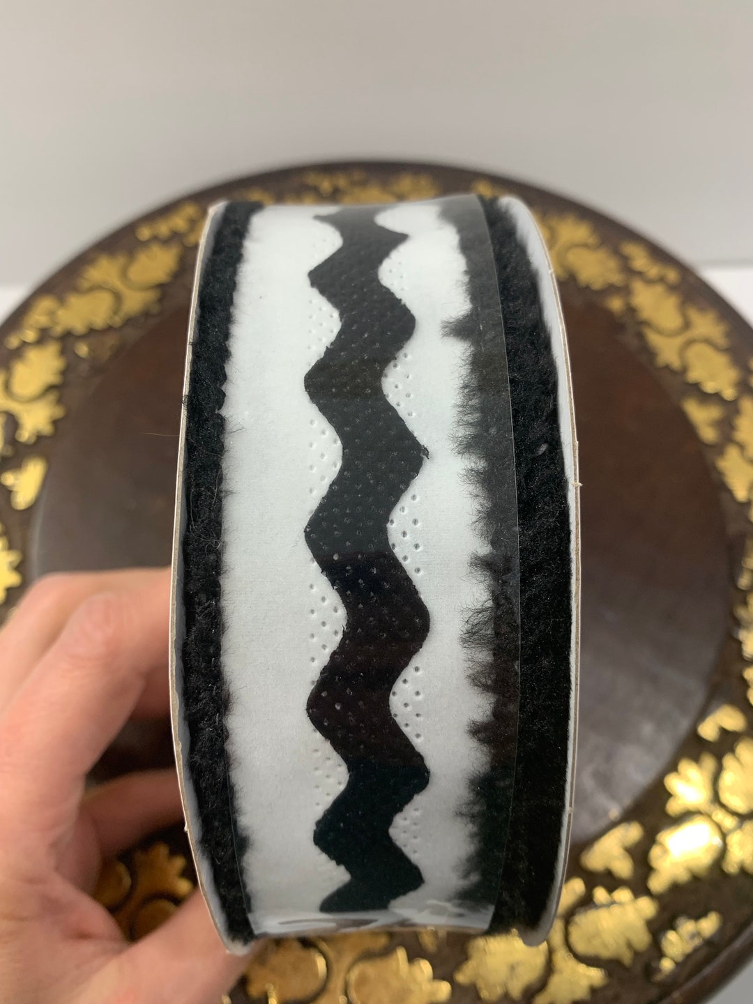 Black and White Ric Rac Ribbon With Black Fuzzy Trim *10 YARD ROLL of 1 ...