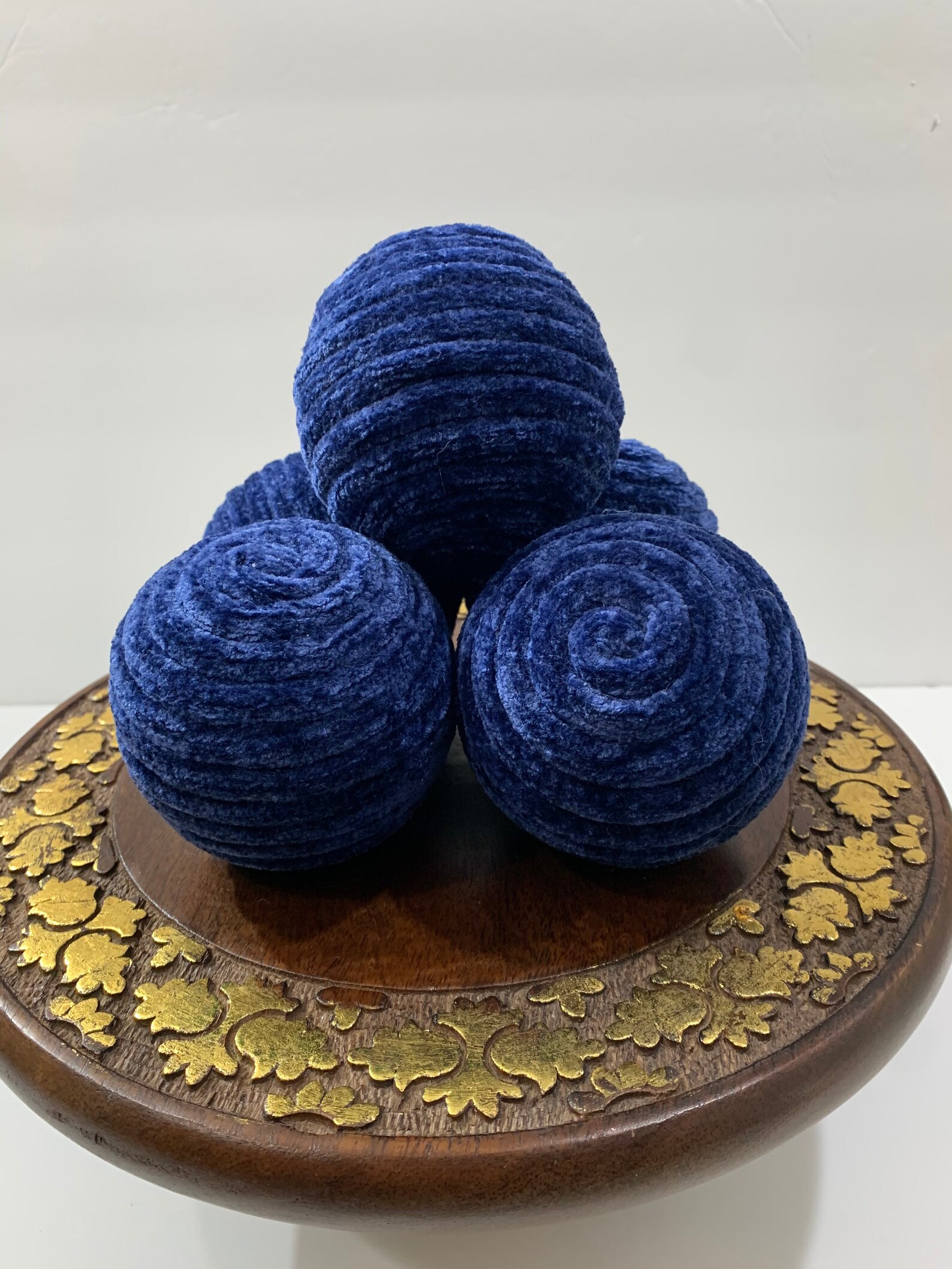 Navy Blue Velvet Balls Decorative Yarn Ornament Wreath | Etsy