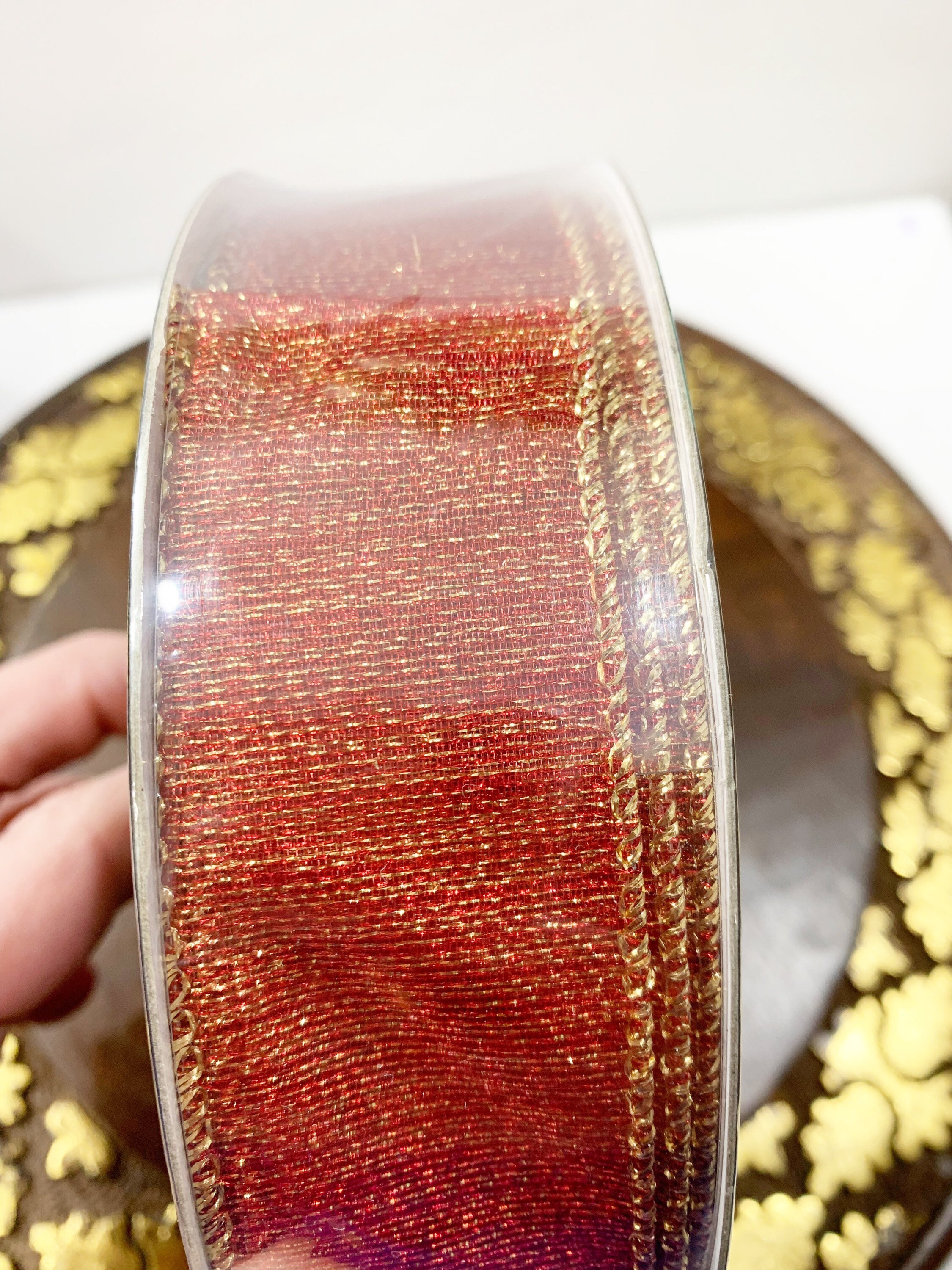 Red and Gold Sheer Ribbon WIRED 50 Yard Roll 1.5 Inch - Etsy