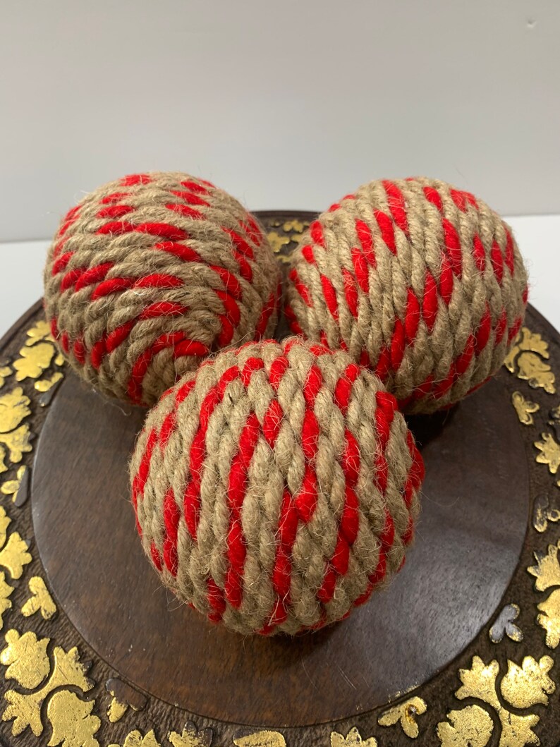 Twist Natural and Red Nautical Decorative Rope Ornament Balls - Etsy
