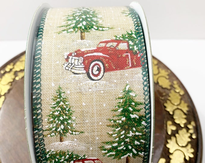 Red Truck Ribbon Snow Covered Trees Christmas Tree Ribbon - Etsy