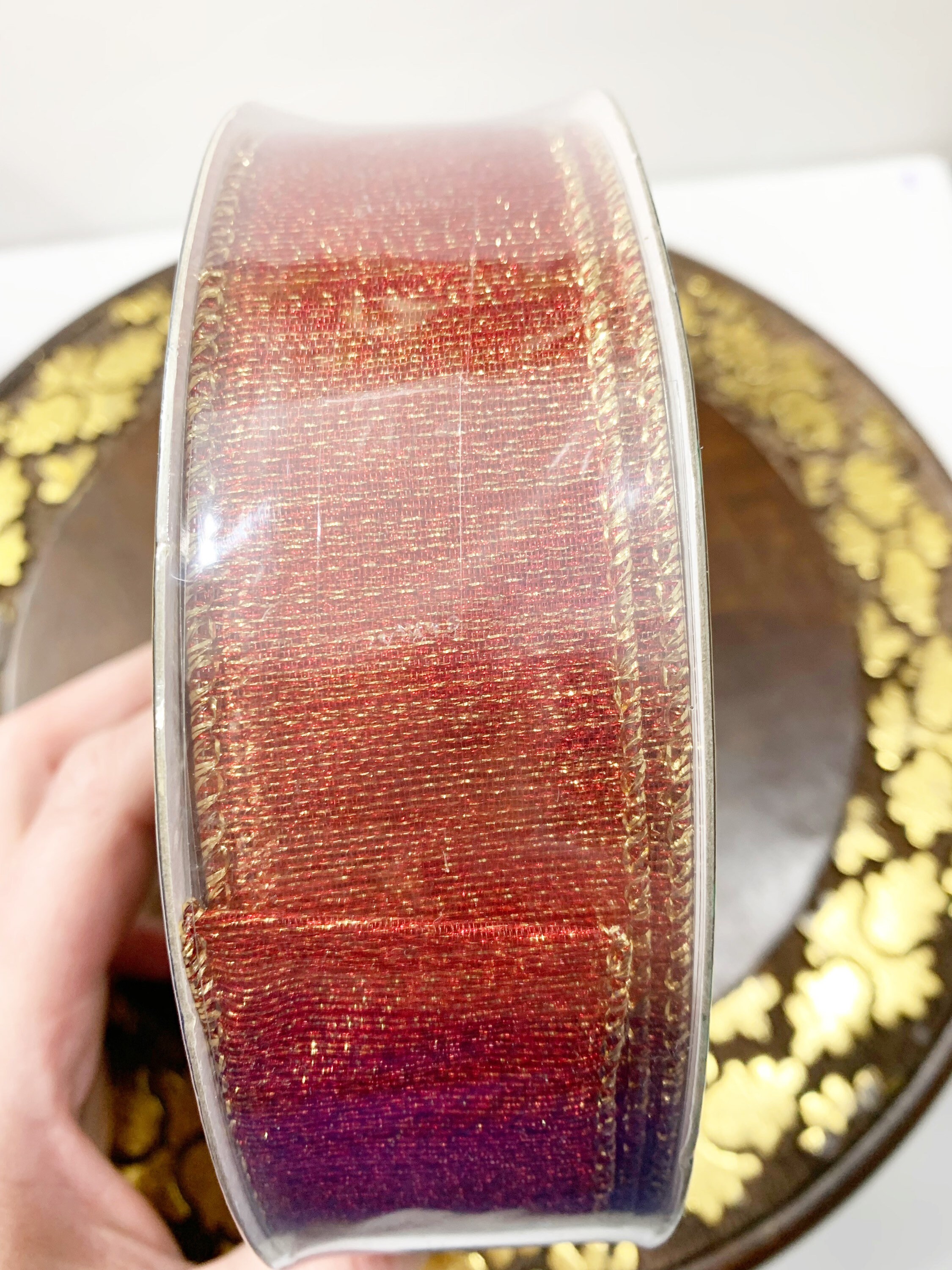 Red and Gold Sheer Ribbon WIRED 50 Yard Roll 1.5 Inch | Etsy