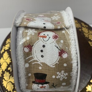 Snowman Wired Ribbon With White Fuzzy Trim 10 YARD ROLL of 2.5 Inch ...