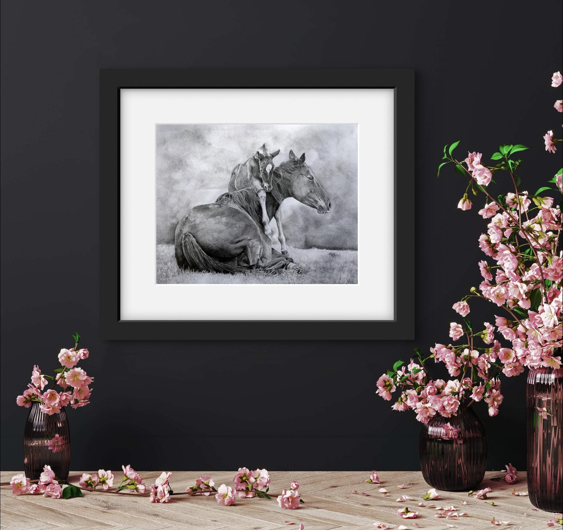 Original Art, Pencil Drawing, Wall Art, Horses, Home Decor, Equestrian ...