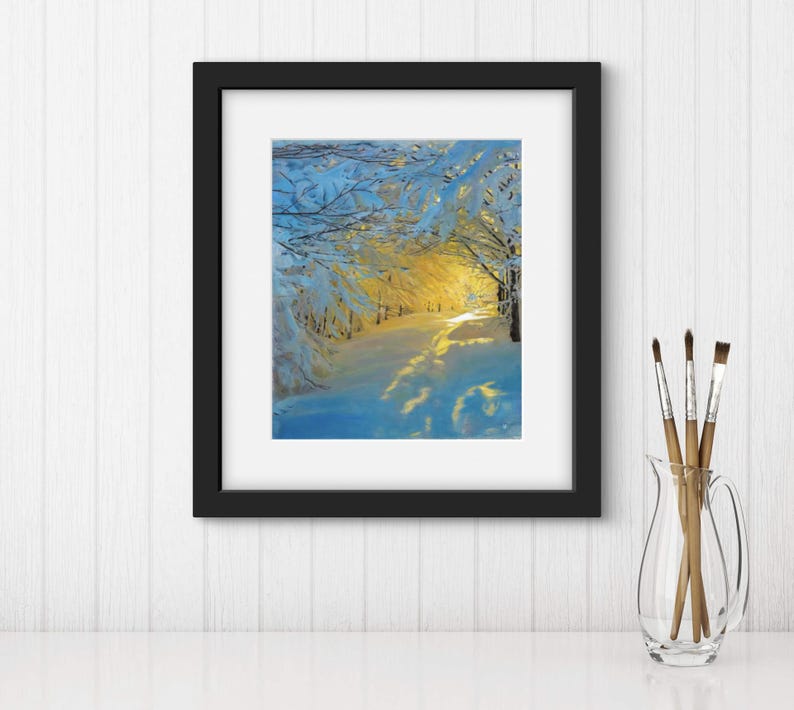 Original Art, Oil Pastel, Winter Scene, Sunny Winter Day, Fresh ...