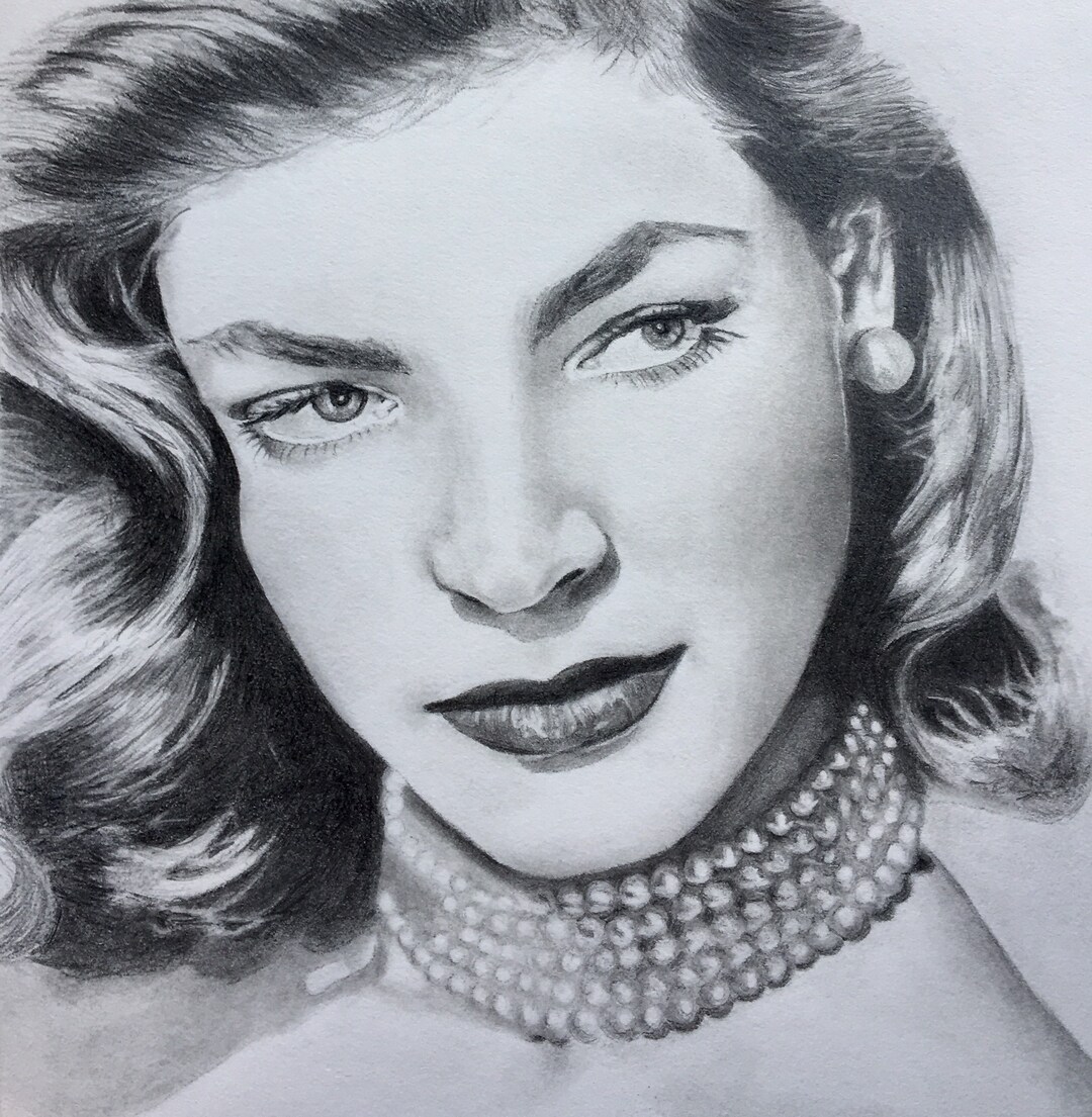 Original Pencil Drawing of Lauren Bacall, Wall Art, Old Hollywood ...