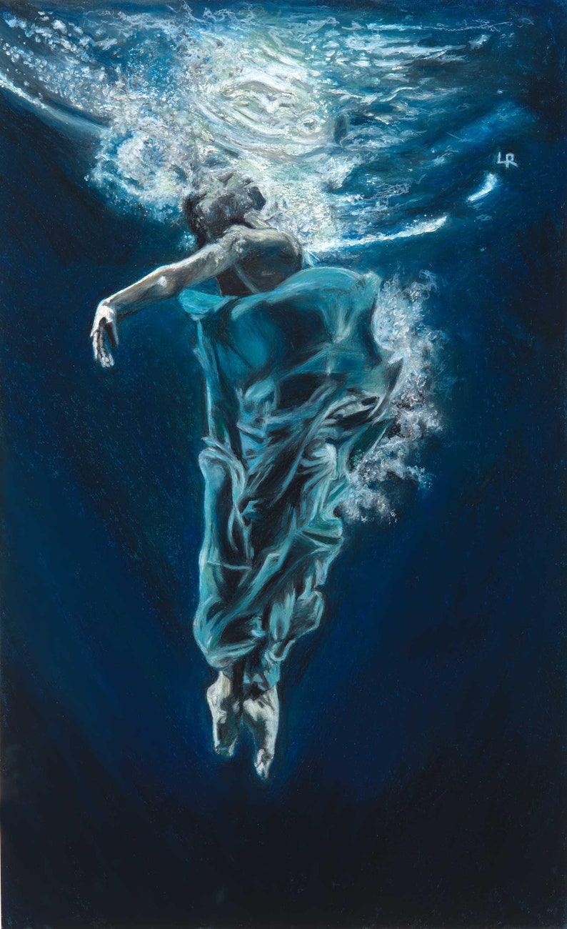 Original Art, Oil Pastel, Home Decor, Water Art, Underwater Art ...