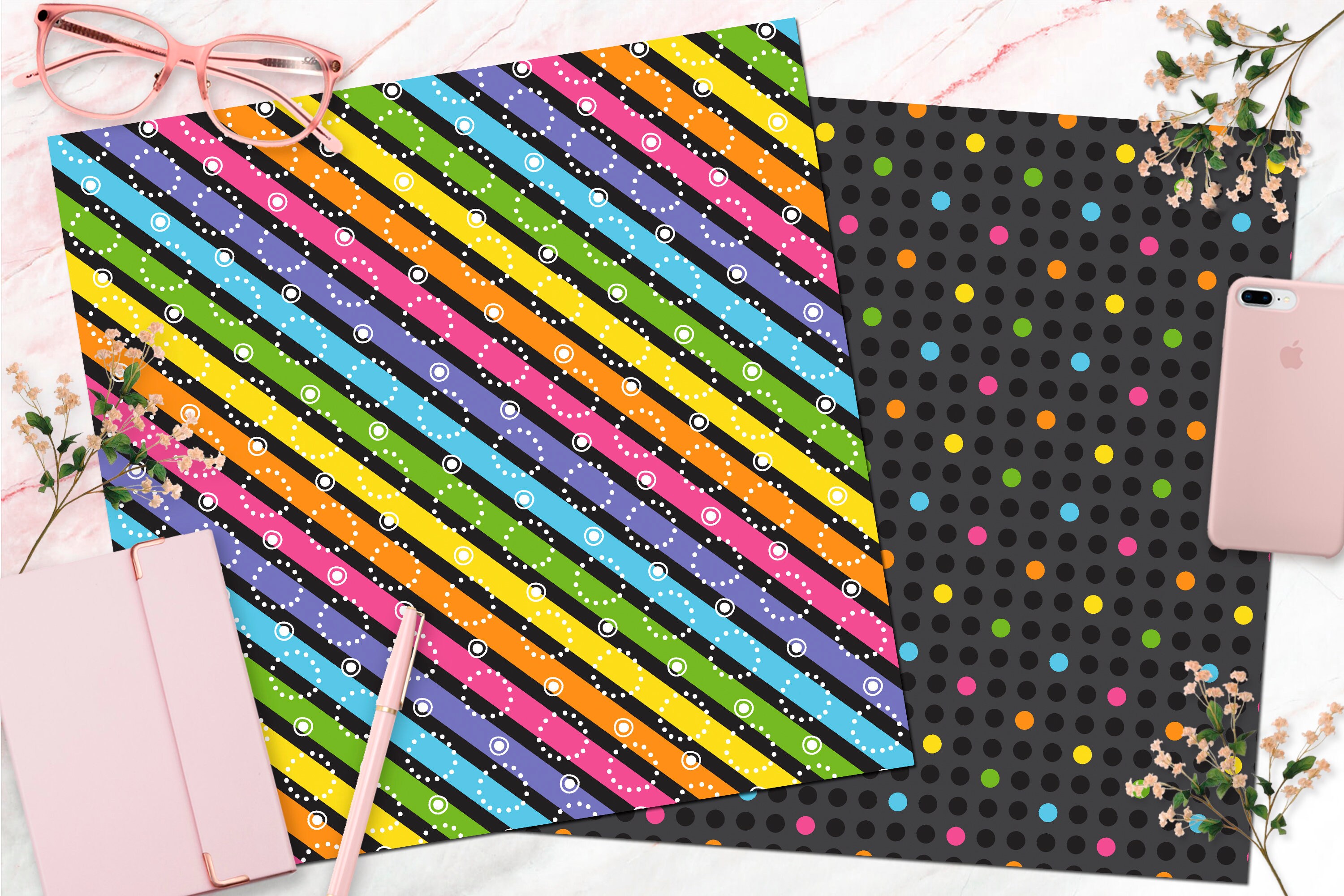 Rainbow Digital Paper Pack Commercial Use Scrapbook Paper - Etsy