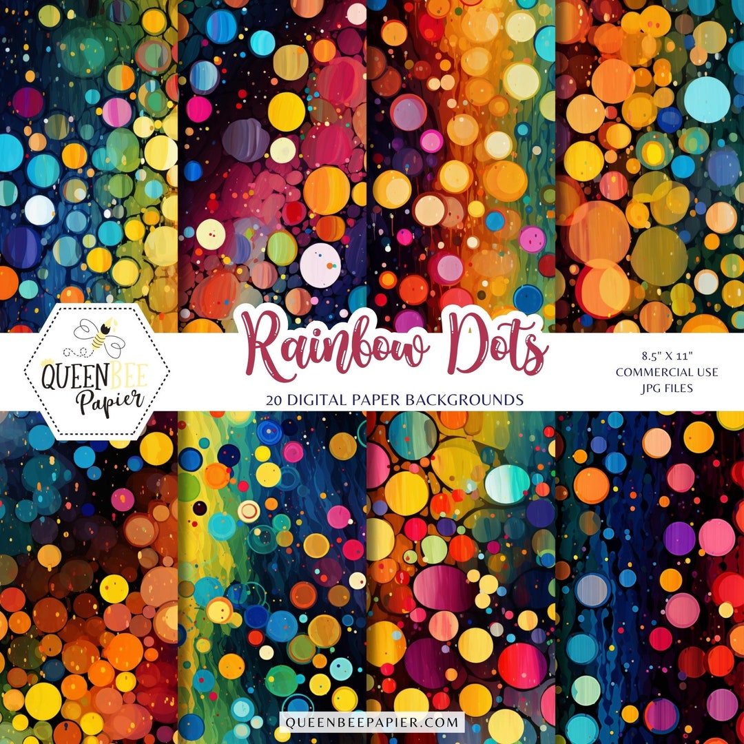 Rainbow Dot Digital Paper, Bright Colorful Abstract Dots, Printable ...