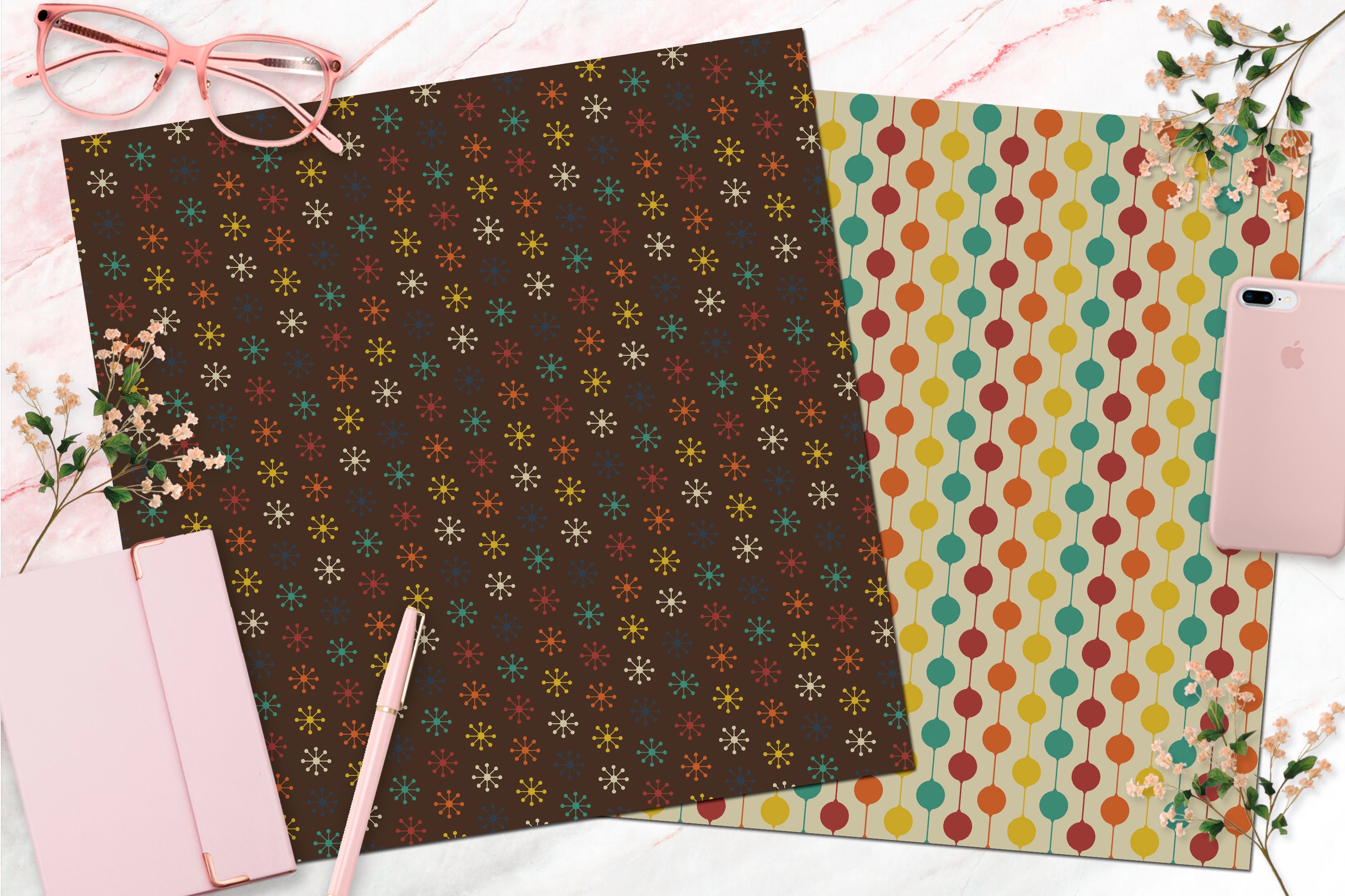 Retro Digital Paper Pack, Commercial Use, Retro Scrapbook Paper ...