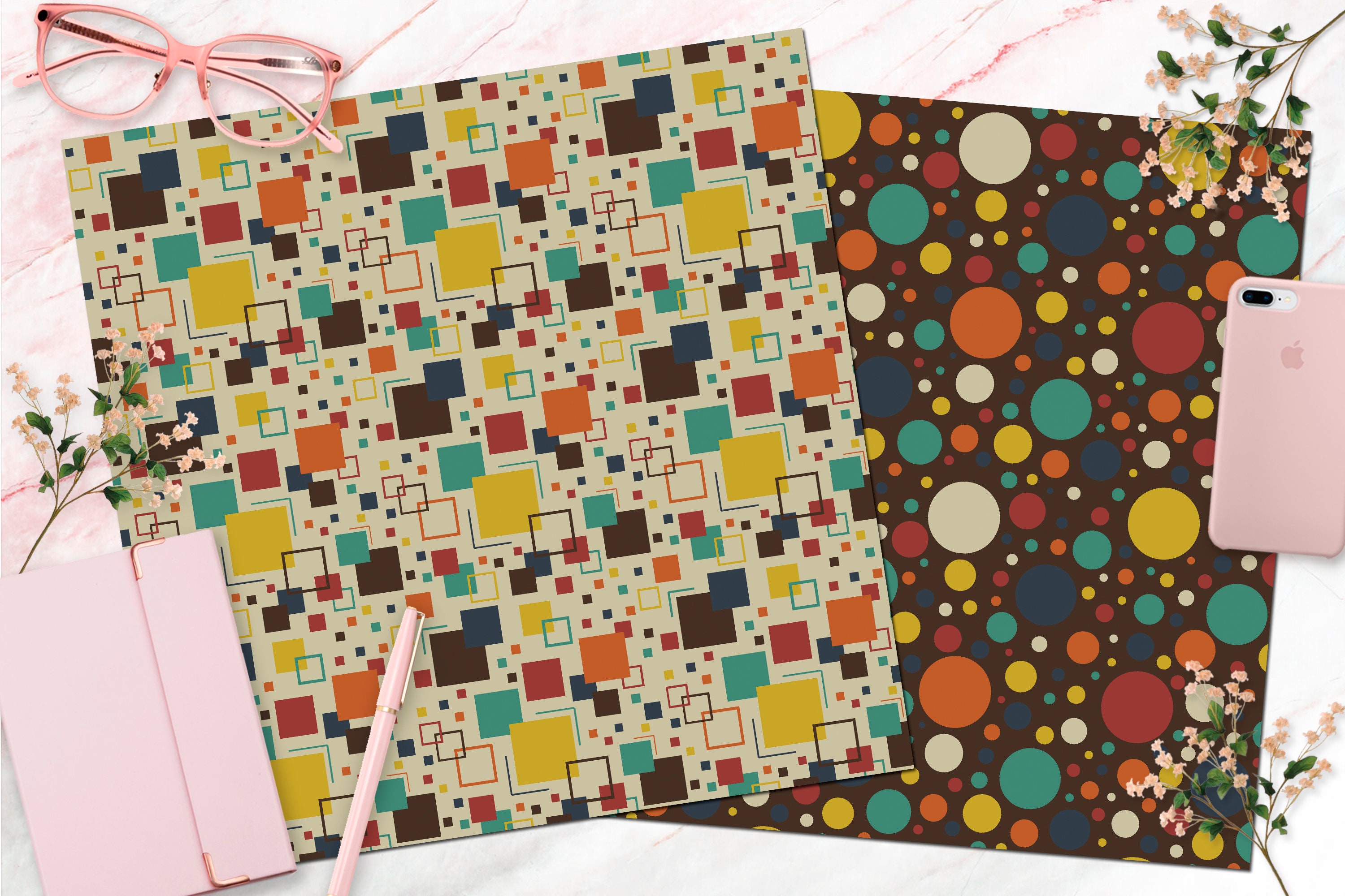 Retro Digital Paper Pack, Commercial Use, Retro Scrapbook Paper ...