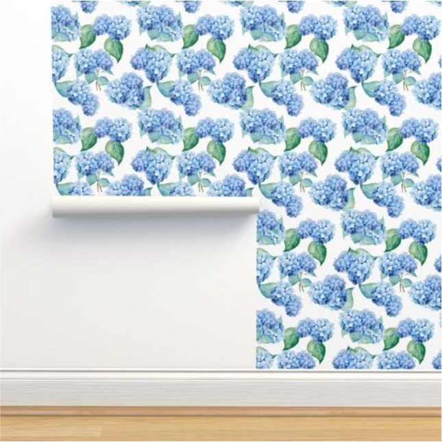 Blue Hydrangea Peel and Stick Wallpaper | Removable Woven Floral Wall ...