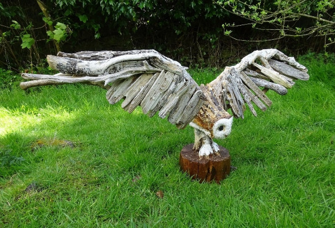 Large Barn Owl Garden Driftwood Sculpture - Etsy