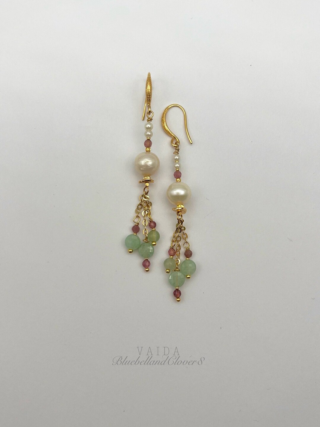 Burmese Jade Natural Pearls and Pink Tourmaline Statement Earrings Jade ...