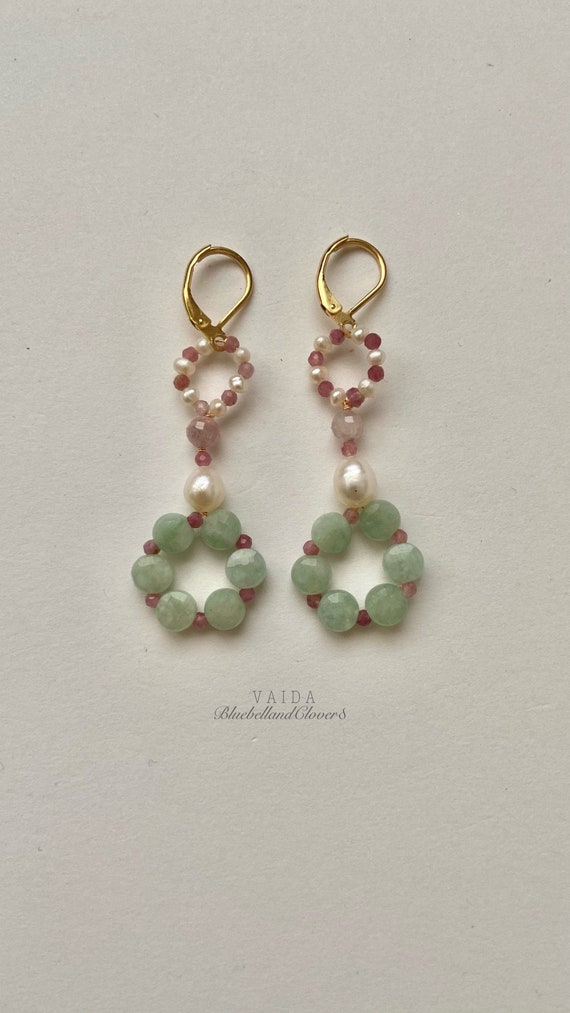 Burmese Jade Natural Pearls and Pink Tourmaline Statement | Etsy