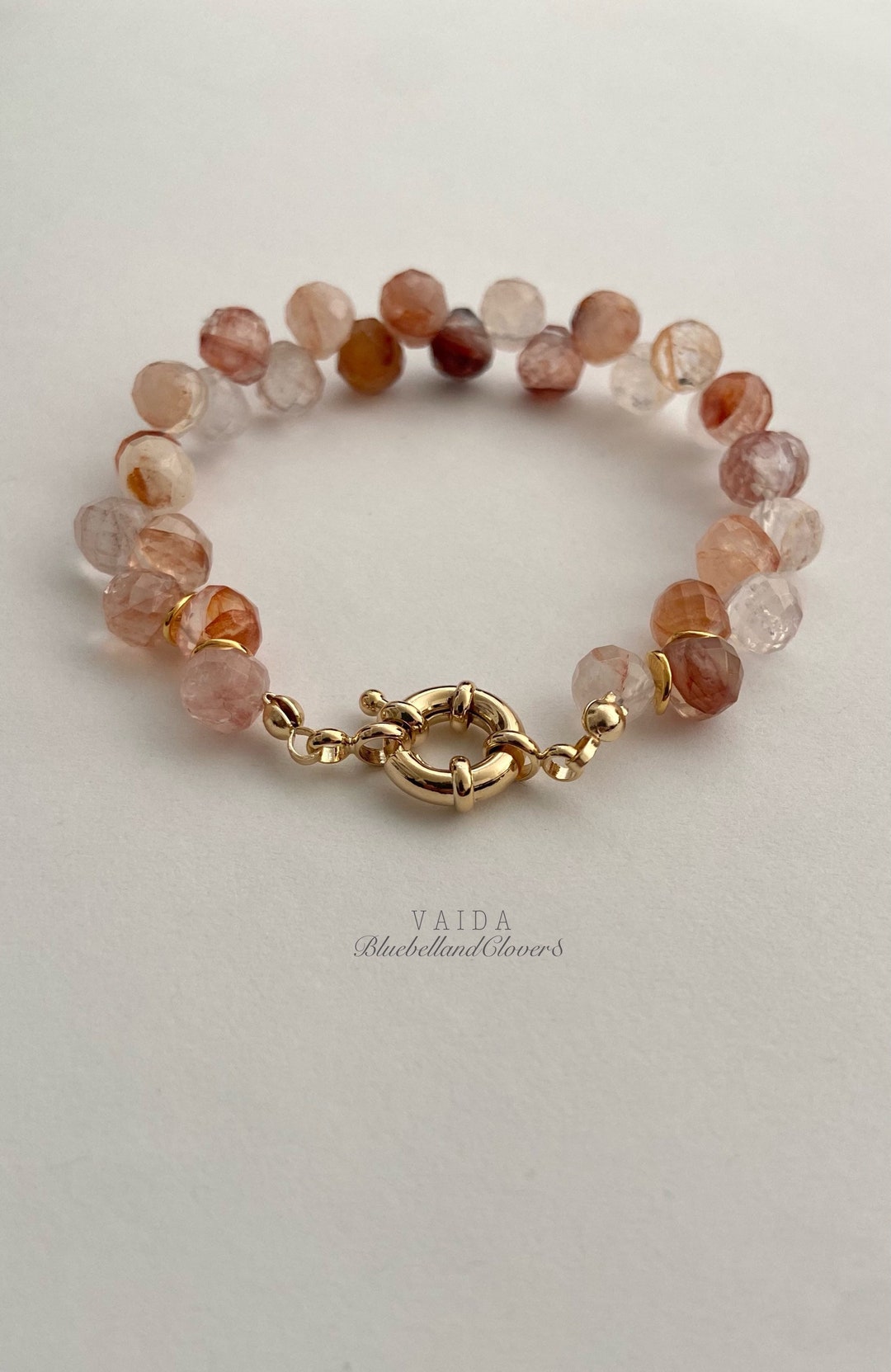 Natural Hematoid Quartz Teardrop Stone Bracelet With Gold Spring Ring ...