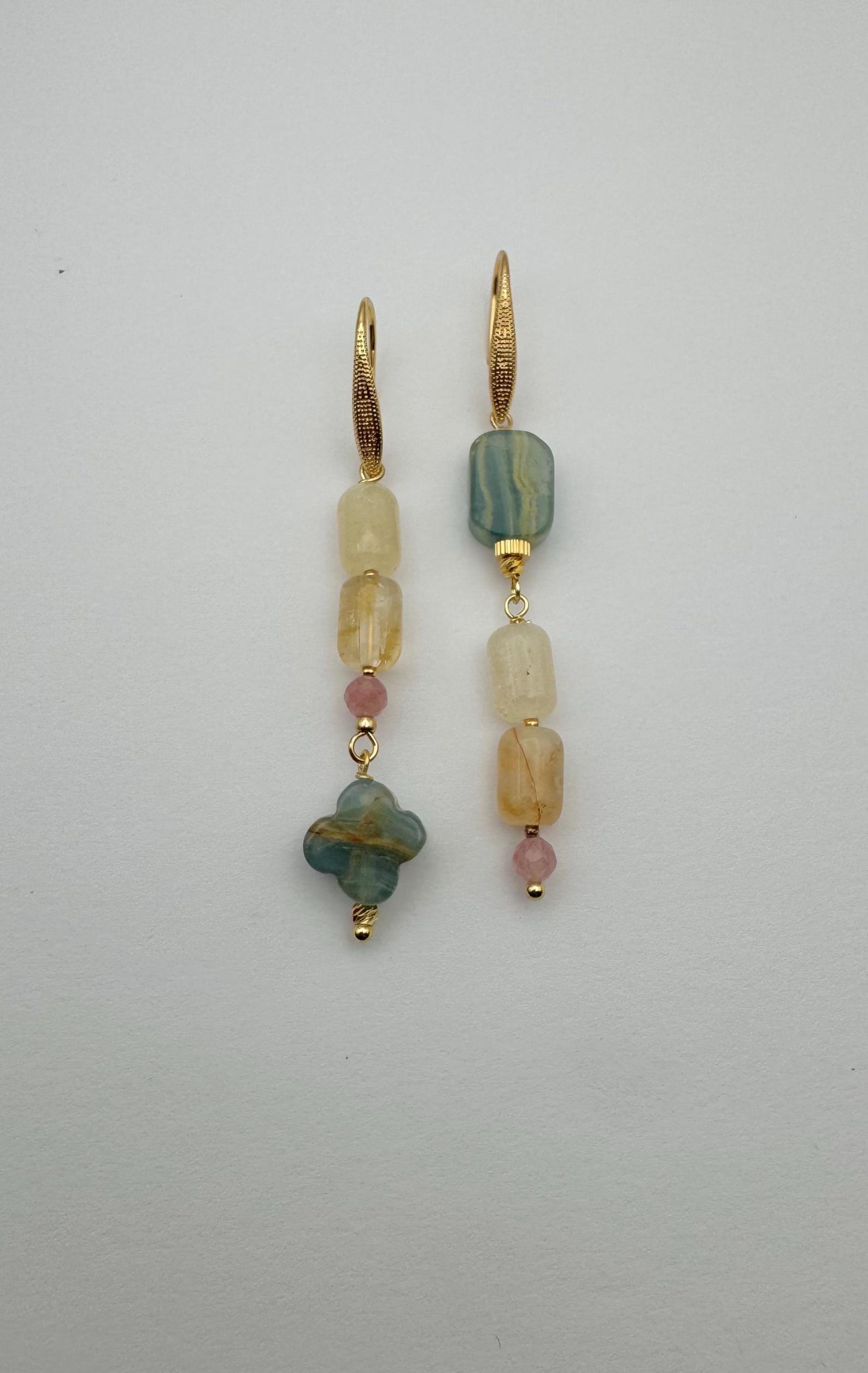 Citrine & Blue Calcite Asymmetric Gold Earrings | Statement Gemstone ...