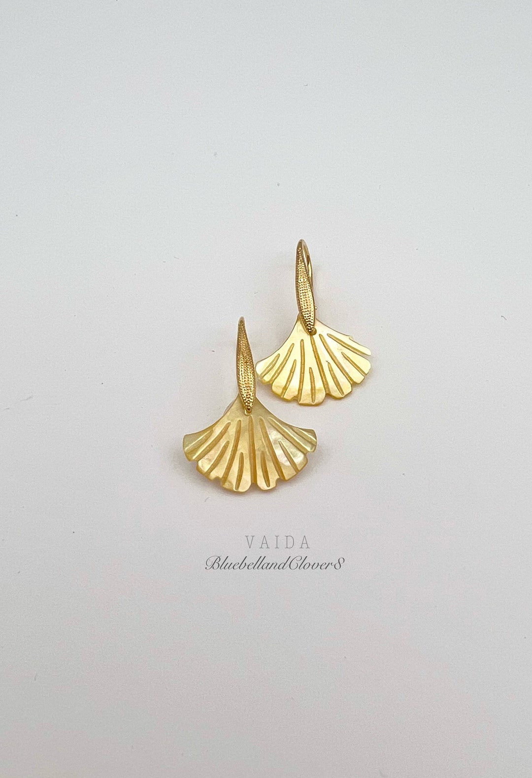 Pearl Fan 18k Gold Earrings | Mother of Pearl Earrings | Art Deco ...