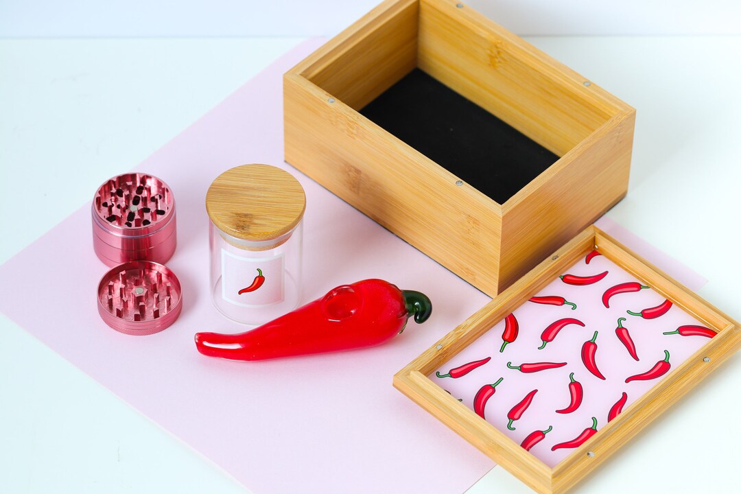 Chilli Pepper FULL SET: Glass Pipe, Herb Grinder, Airtight Glass Jar ...