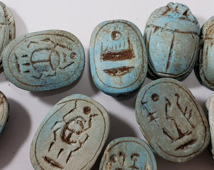 Blue Egyptian Scarab Beads - Hand-carved Soapstone Bead- 10 Pcs- Made ...