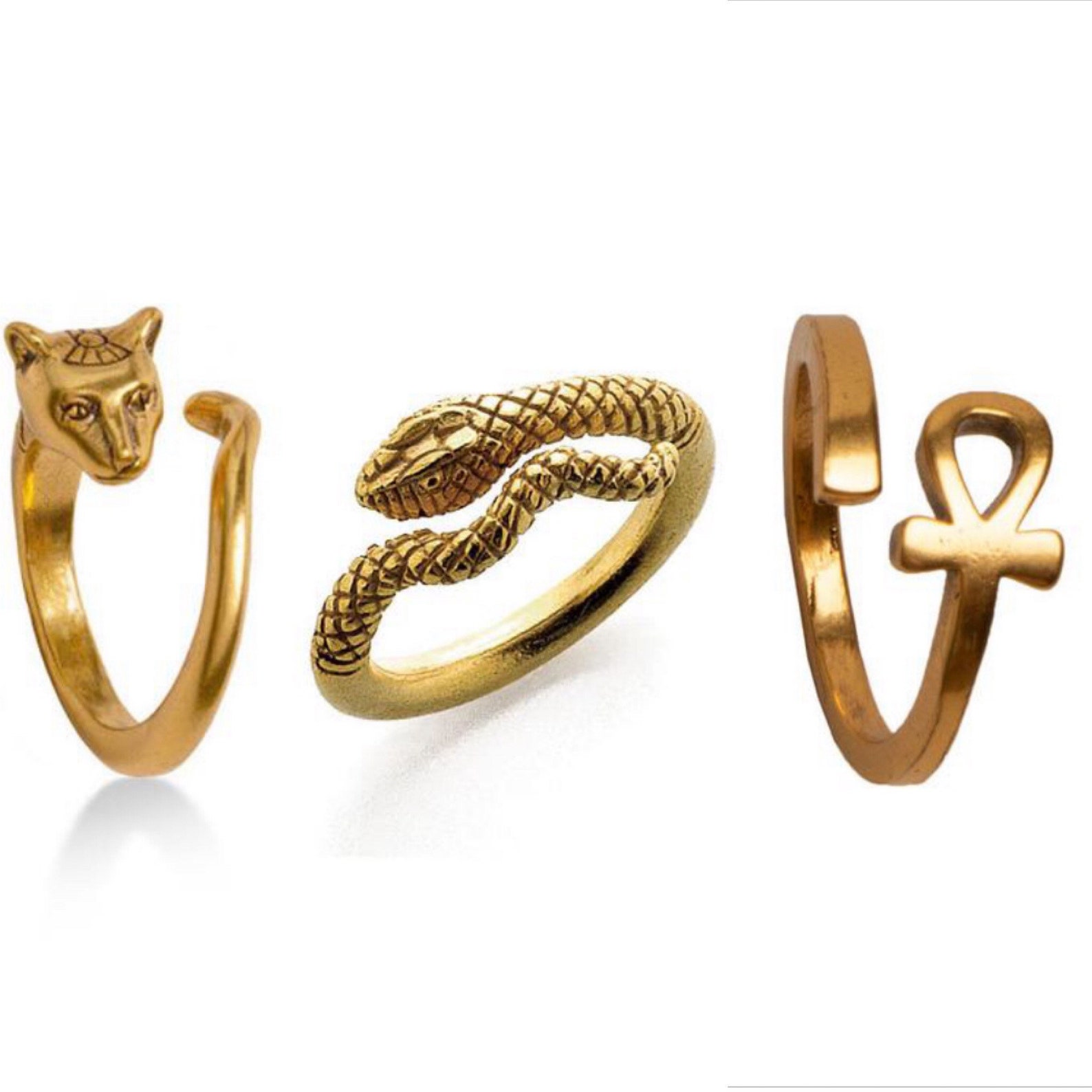 Egyptian Ankh Snake or Bastet Cat Ring Adjustable Antique | Etsy