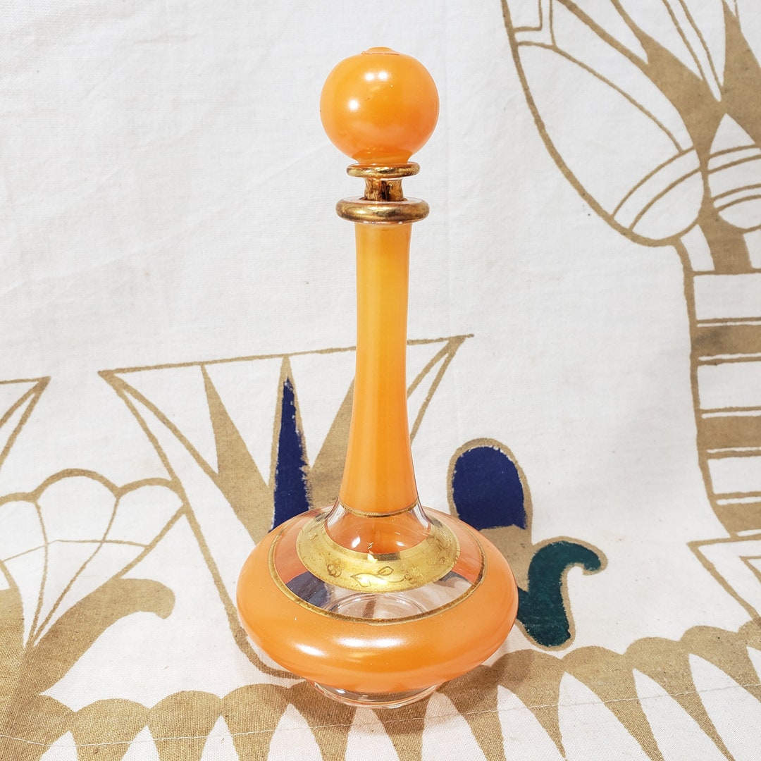 Egyptian Glass Genie Bottle - Handblown Glass 24K Gold Etched- Made in ...