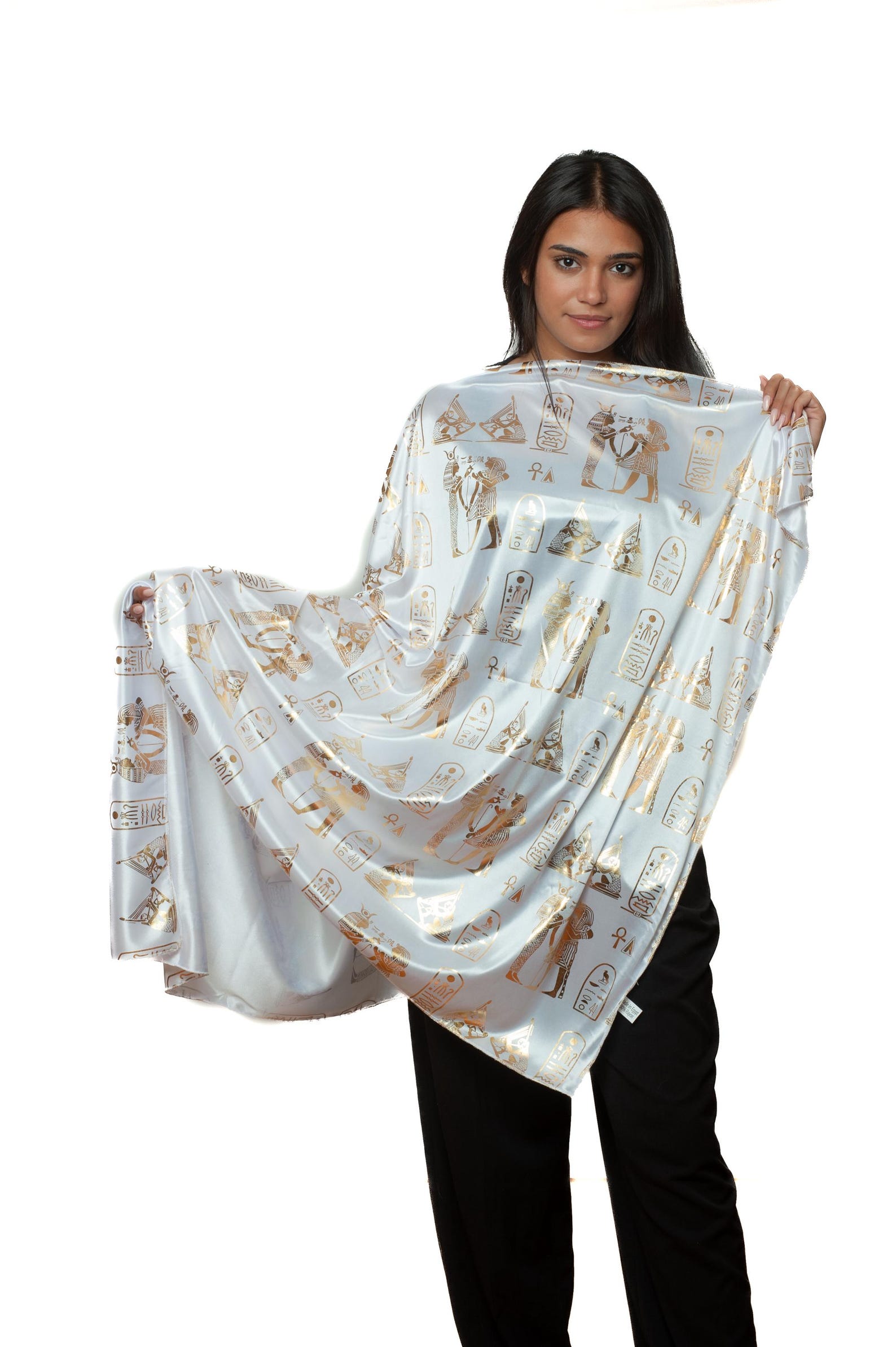 Hieroglyphic Pharaonic Scarf - Black/gold or Cream/gold- Made in Egypt ...