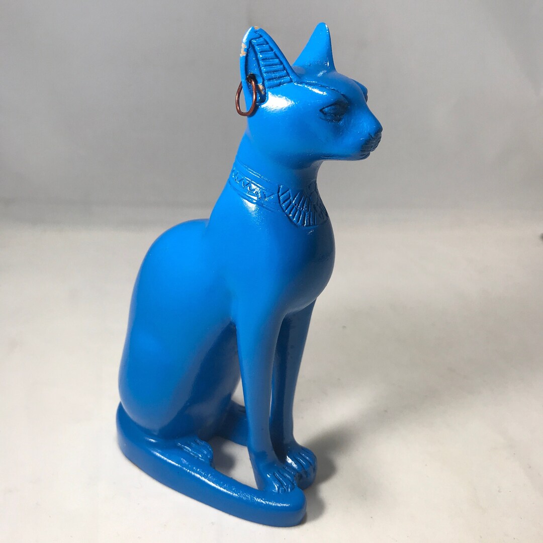 Egyptian Blue Bastet Cat With Earring Statue WITH SURFACE IMPERFECTIONS ...