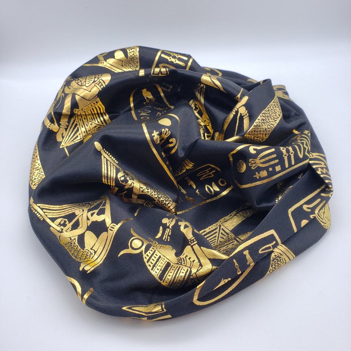 Hieroglyphic Pharaonic Scarf - Black/gold Rayon - Made in Egypt ...