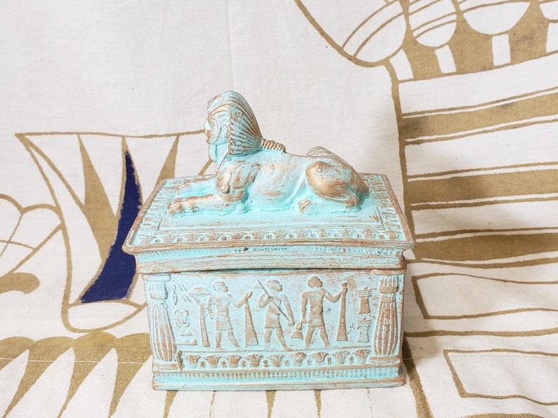 Egyptian Sphinx Treasure Box Patina Lion Pyramids of Giza - Etsy