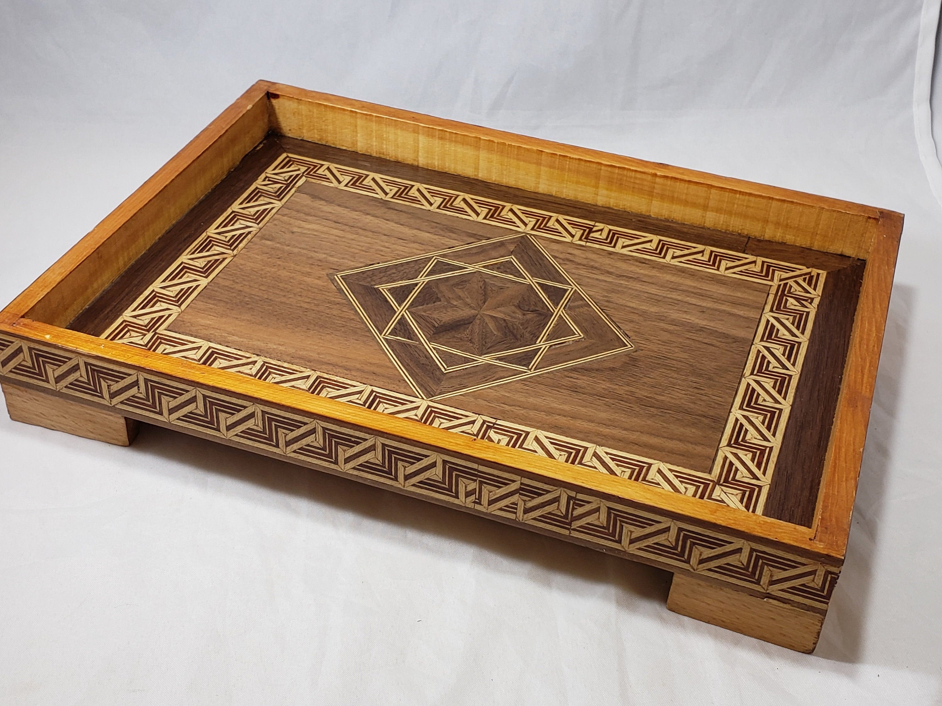 Decorative Inlaid Wooden Tray With Geometric Pattern Made in | Etsy