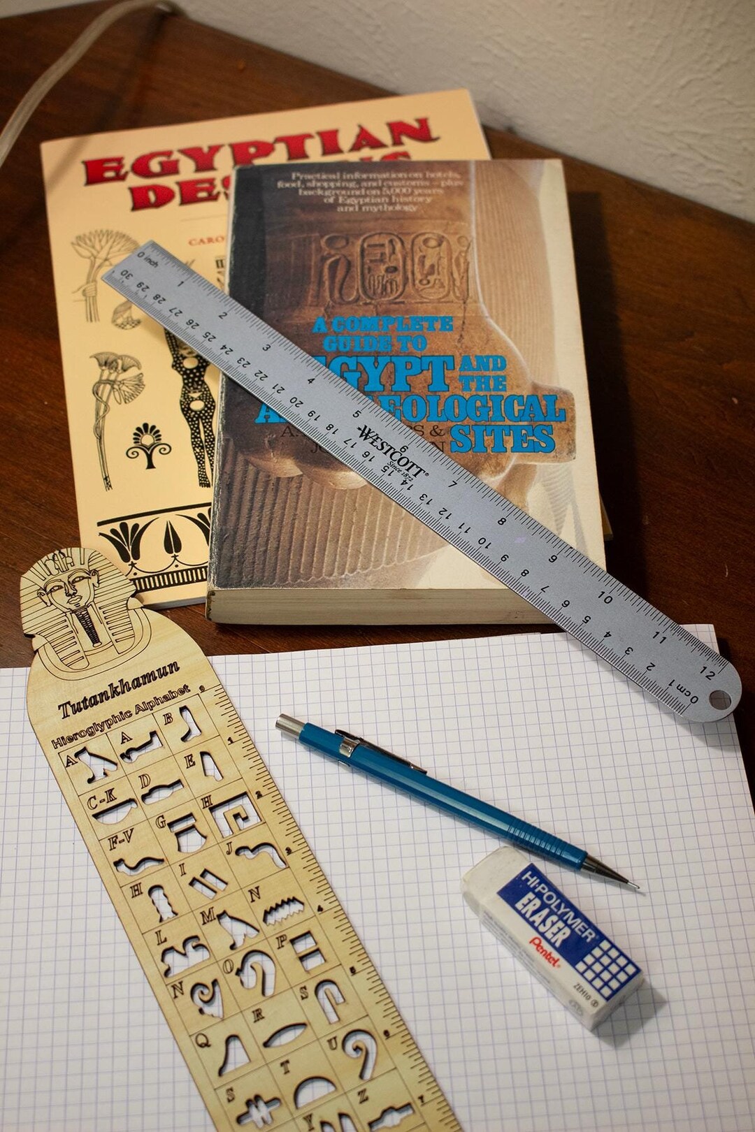 Wooden Hieroglyphic Stencil Ruler - King Tut - Egyptian Study - School ...