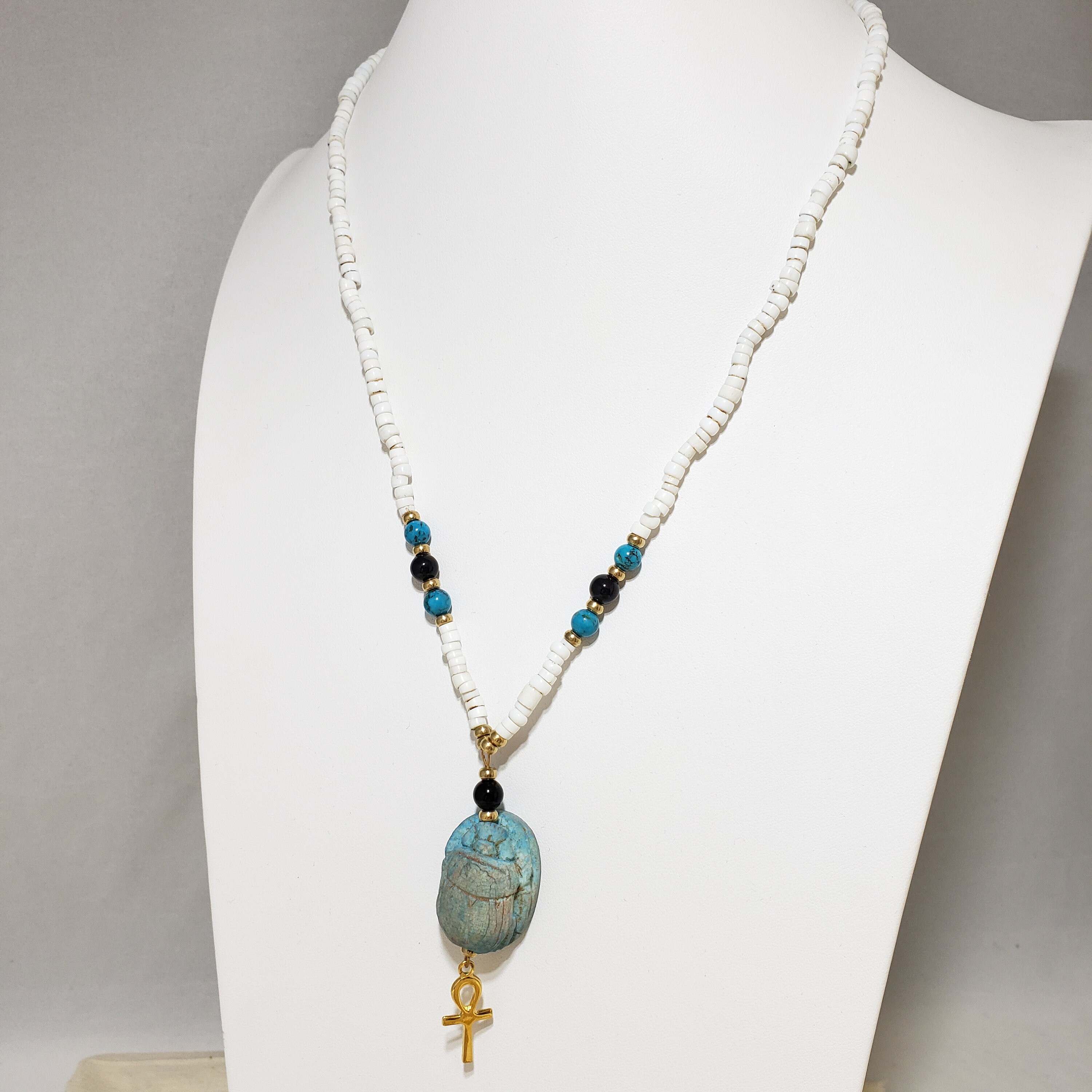Egyptian Scarab and Ankh Statement Necklace Ceramic Beaded - Etsy