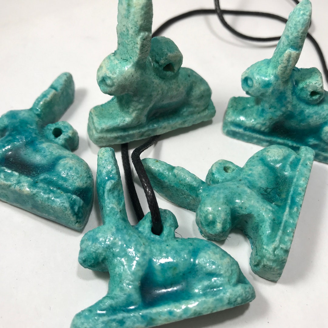 Egyptian Rabbit Beads 5 Pack Blue Glazed Ceramic Bunny Bead Ancient ...