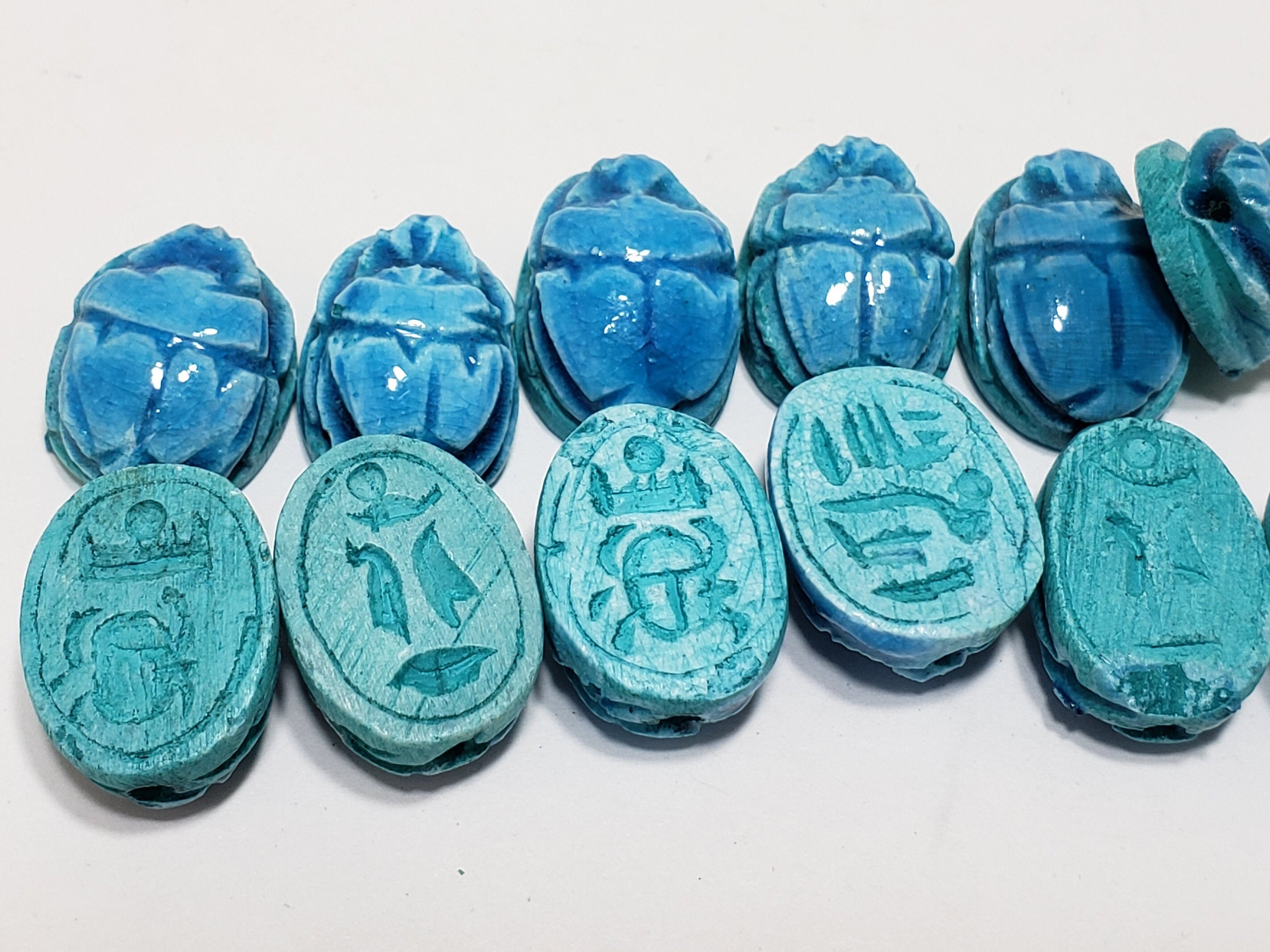 Glazed Scarab Beads Small Hand-carved Egyptian Soapstone - Etsy