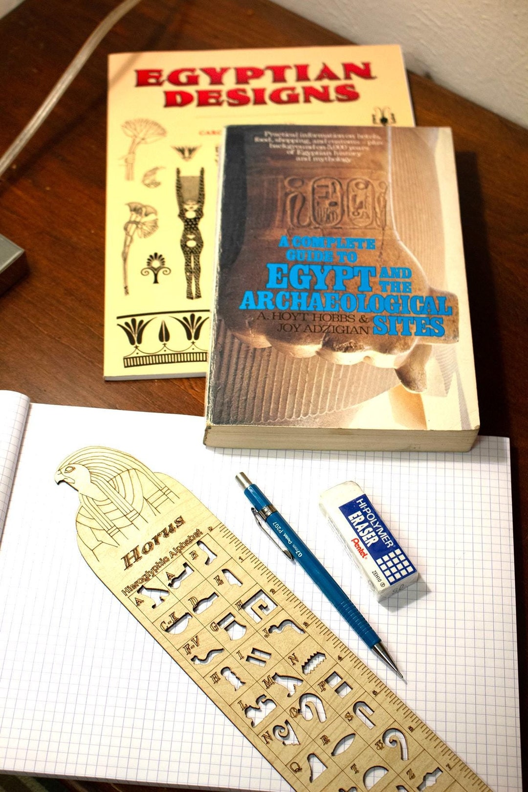 Wooden Hieroglyphic Stencil Ruler - Egyptian God Horus - Egyptian Study ...