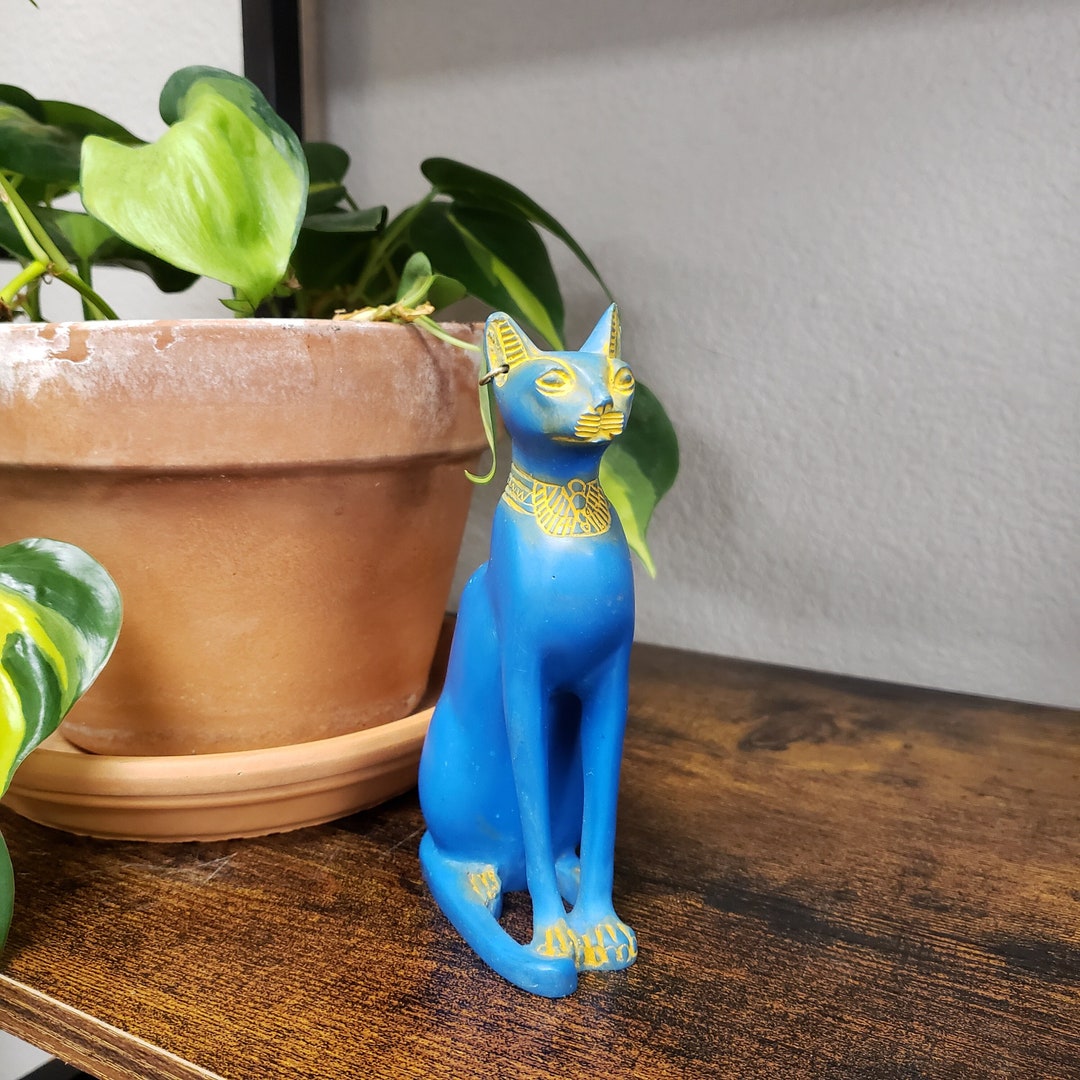 Egyptian Royal Blue Bastet Cat With Earring Statue - Made in Egypt ...