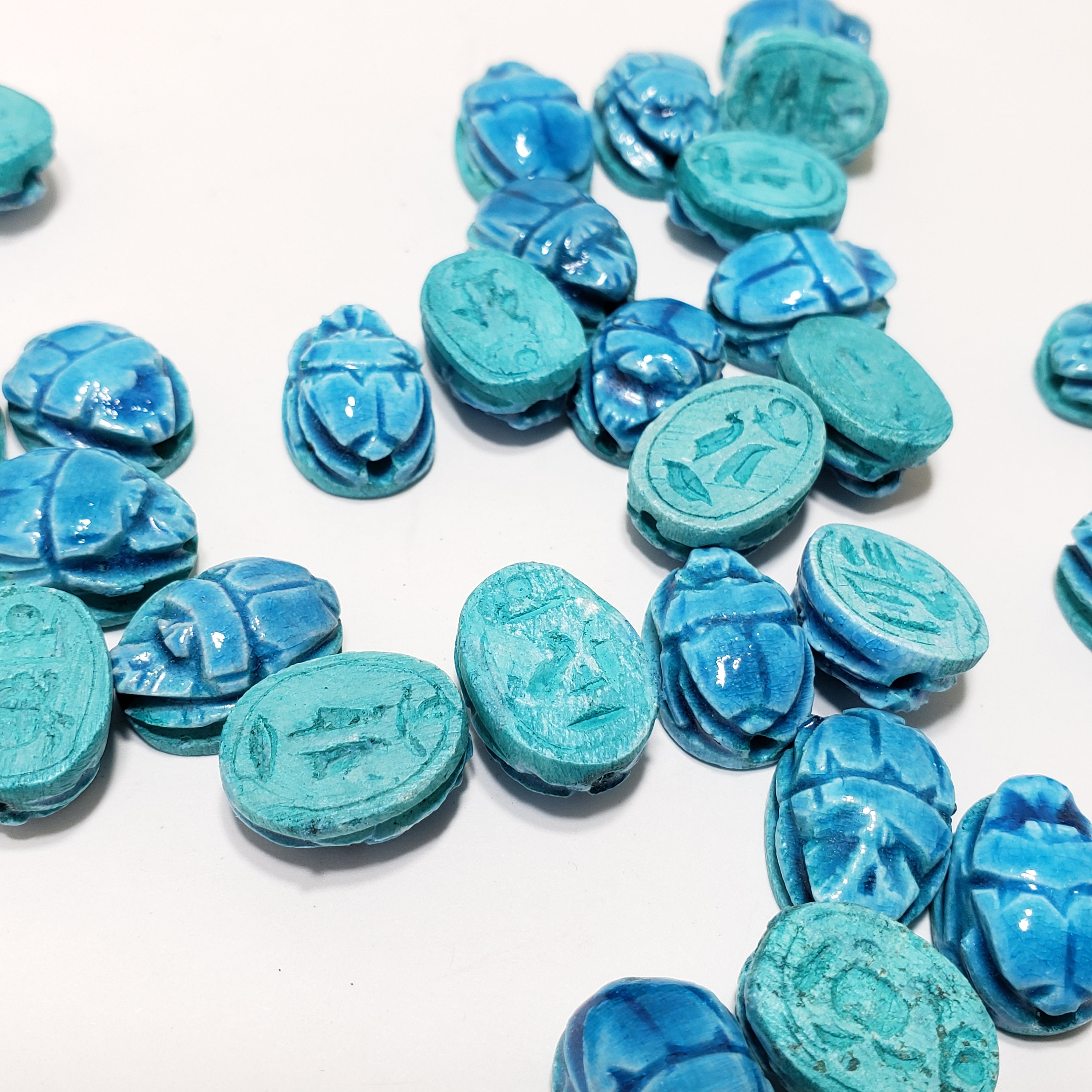 Glazed Scarab Beads Small Hand-carved Egyptian Soapstone | Etsy