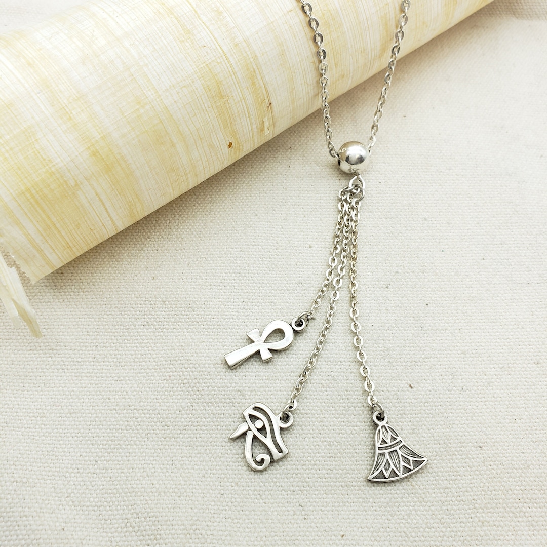 Egyptian Charm Necklace - Ankh, Eye of Horus, Lotus Flower - Made in ...