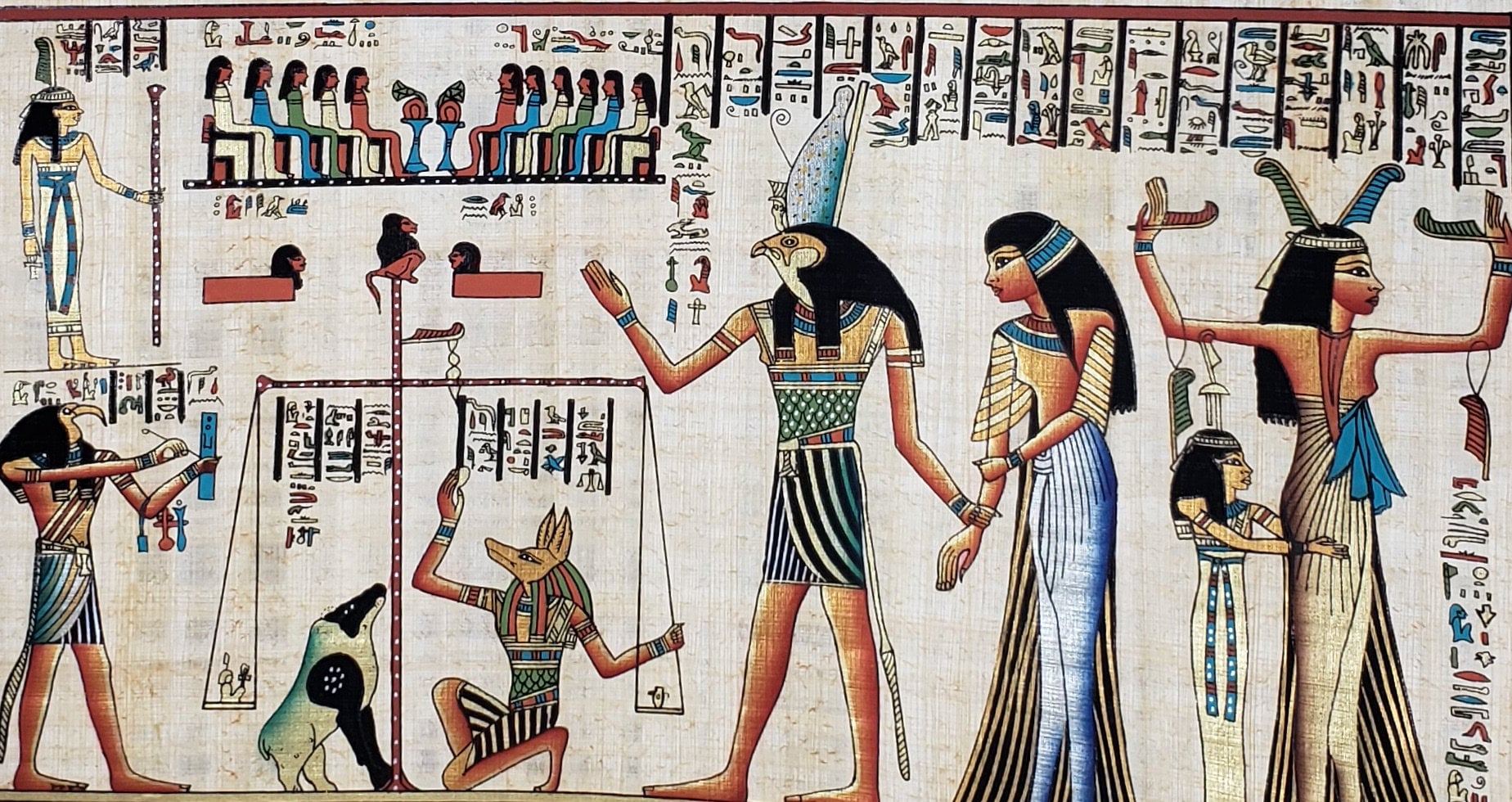 Ancient Egypt Judgement Scene Papyrus Painting - Hand Painted Metallic ...