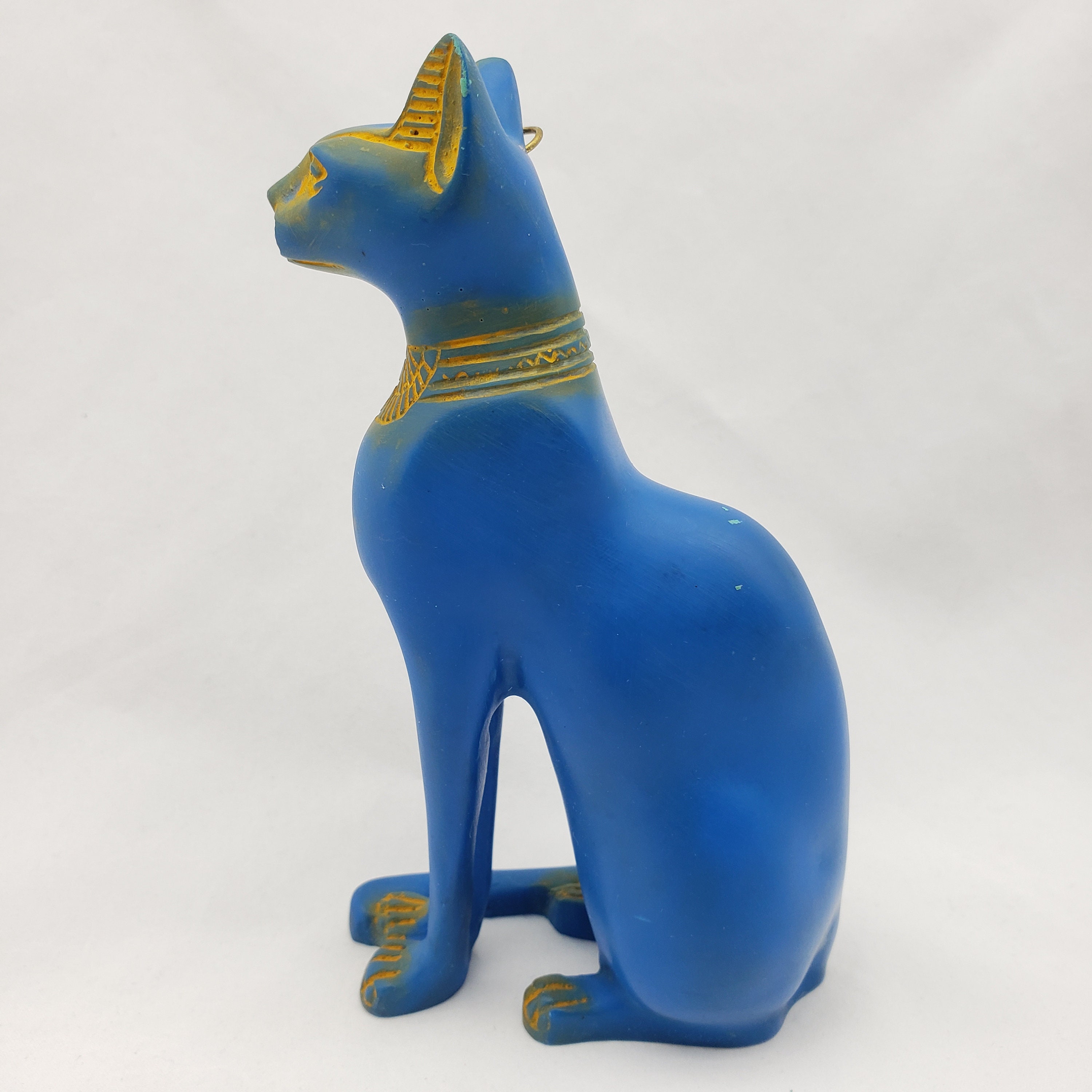Egyptian Royal Blue Bastet Cat With Earring Statue Made in - Etsy