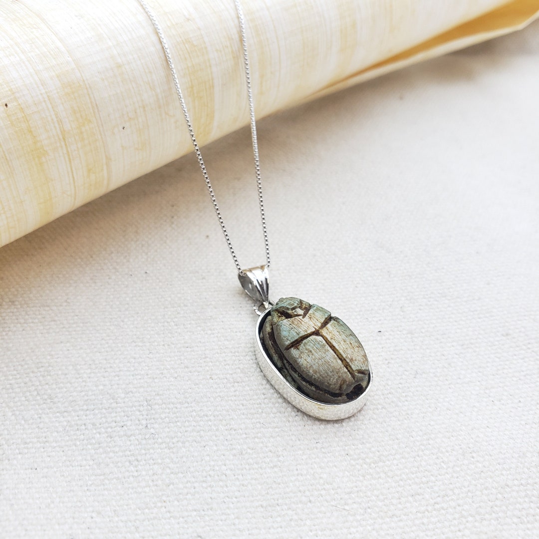 Egyptian Scarab Necklace - Soapstone Scarab Pendant - Egyptian God ...