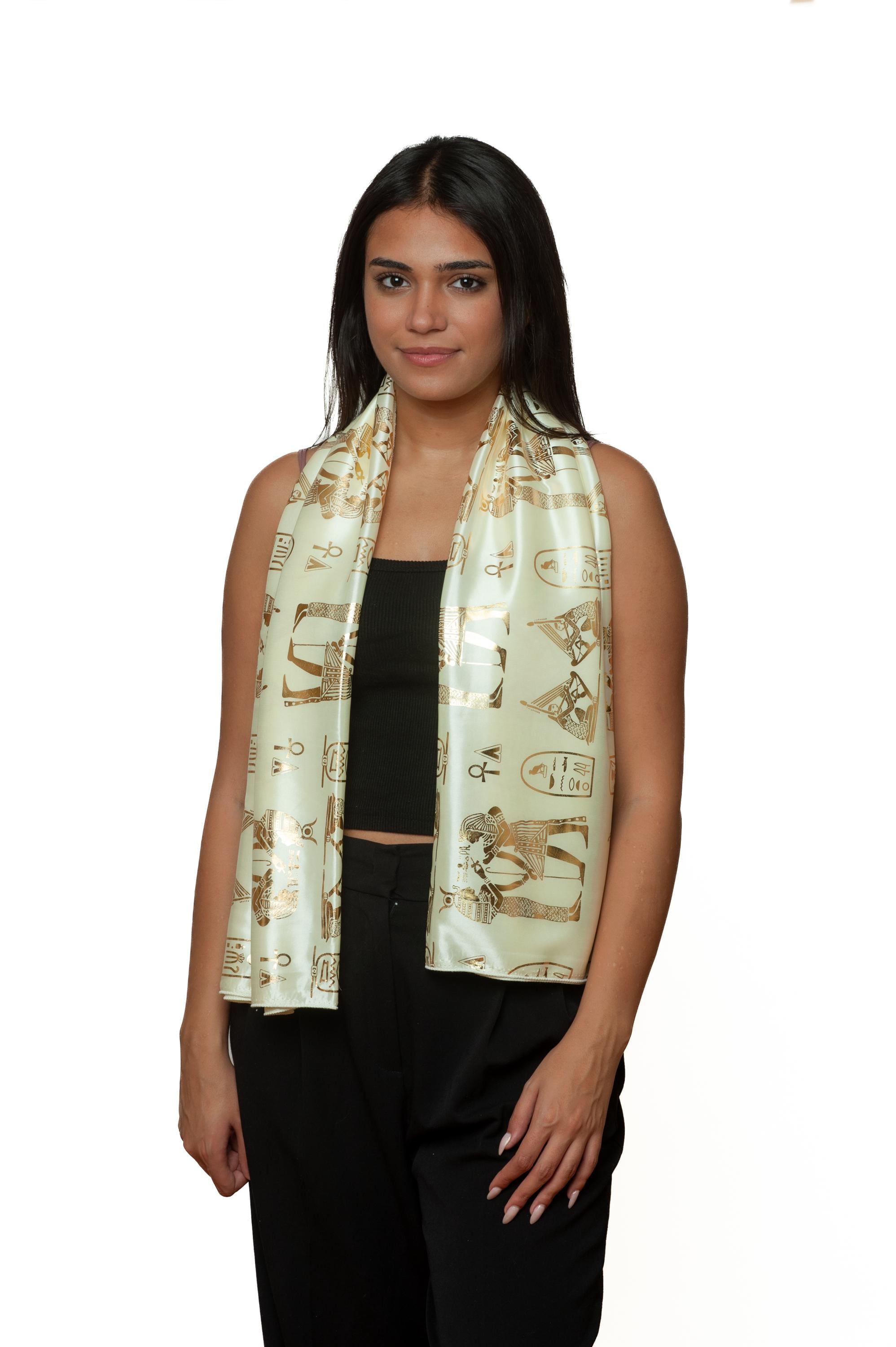 Hieroglyphic Pharaonic Scarf - Black/gold or Cream/gold- Made in Egypt ...
